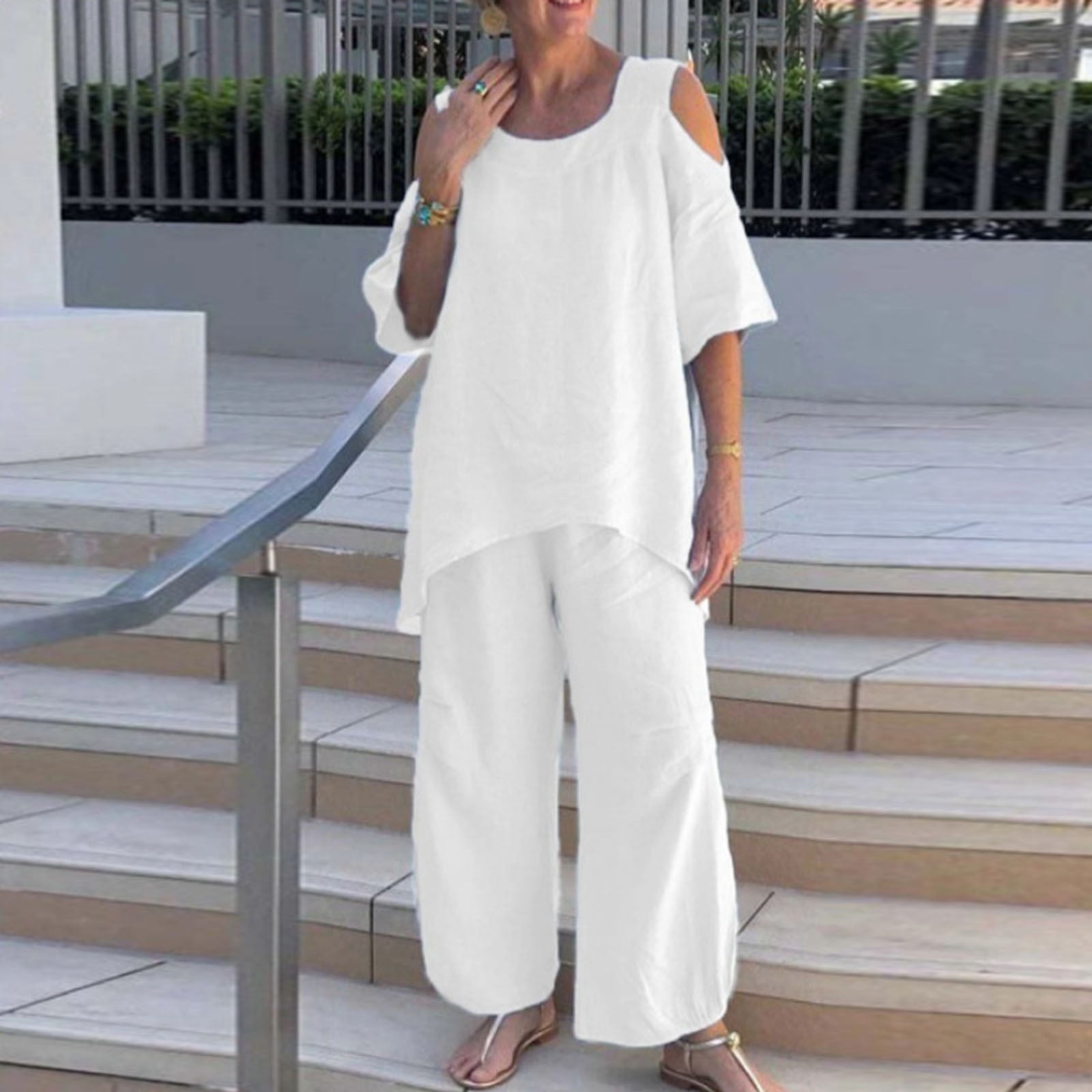 DDAPJ pyju Summer 2 Piece Outfits for Women Cotton Linen Lounge Sets ...