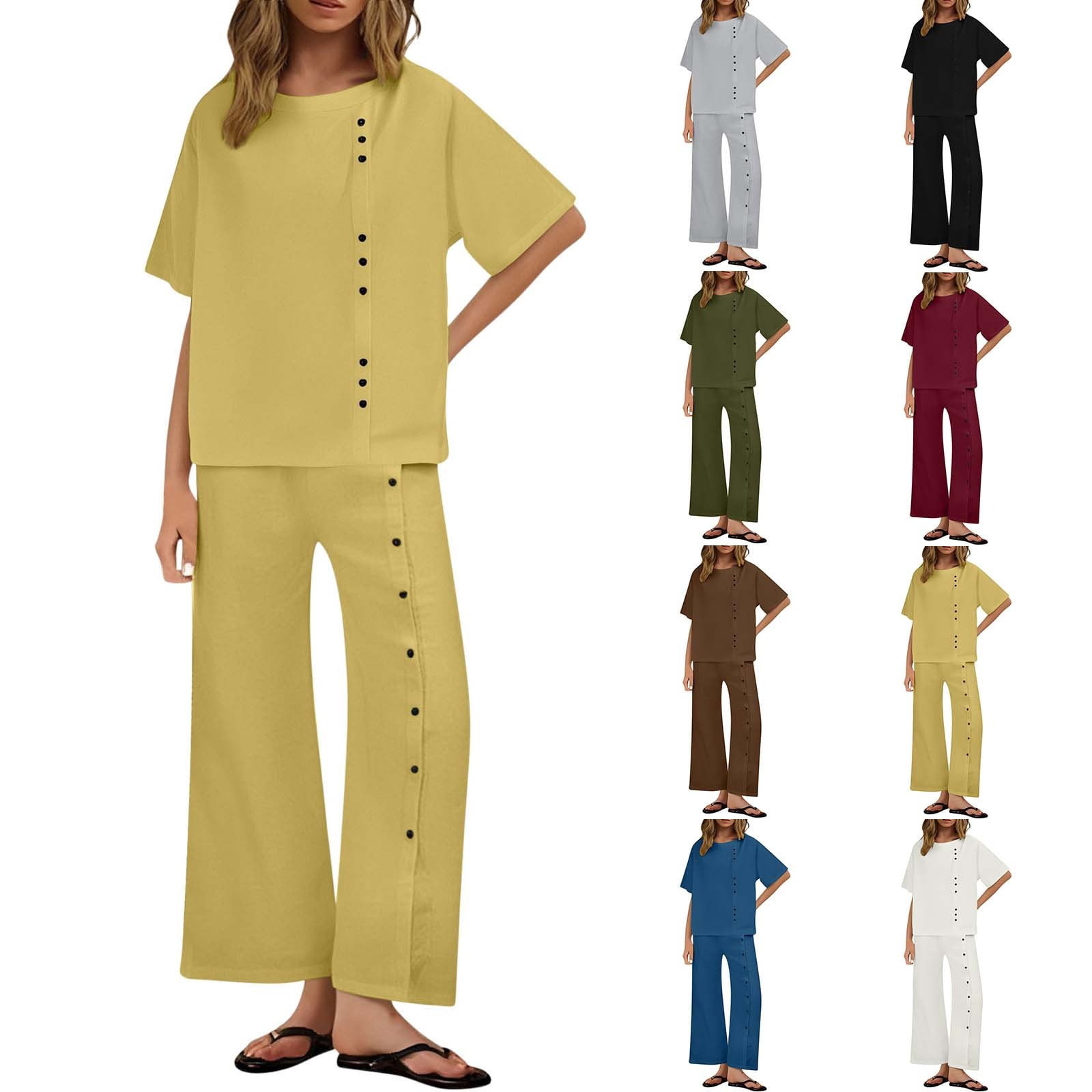 DDAPJ pyju Summer Outfits for Women 2 Piece Cotton Linen Matching Set ...