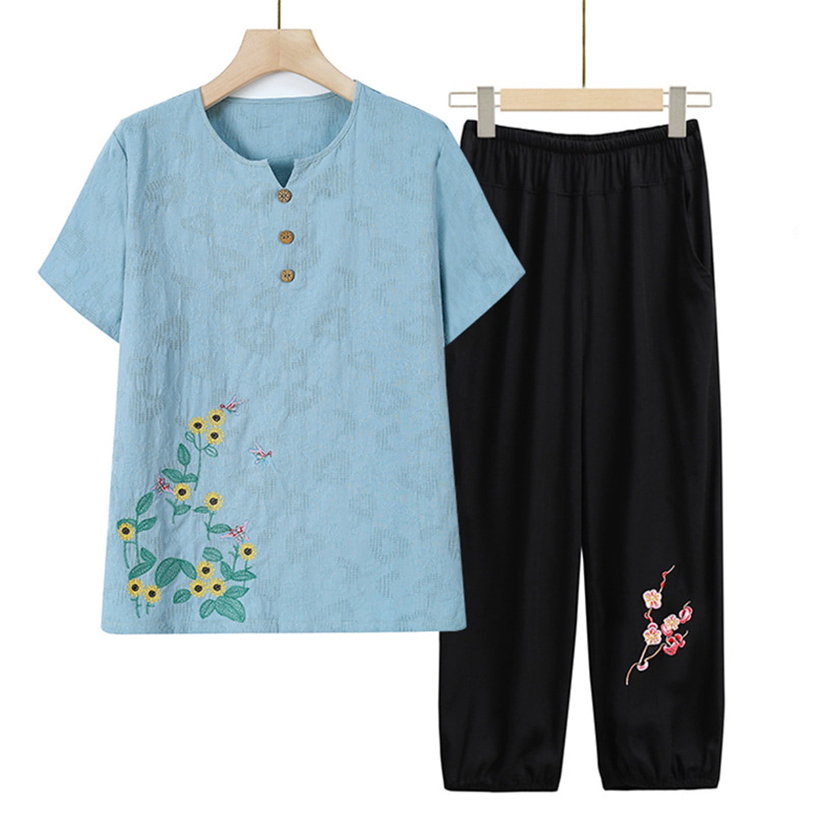 Ddapj Pyju Summer Outfits For Women 2 Piece Cotton Linen Sets Floral