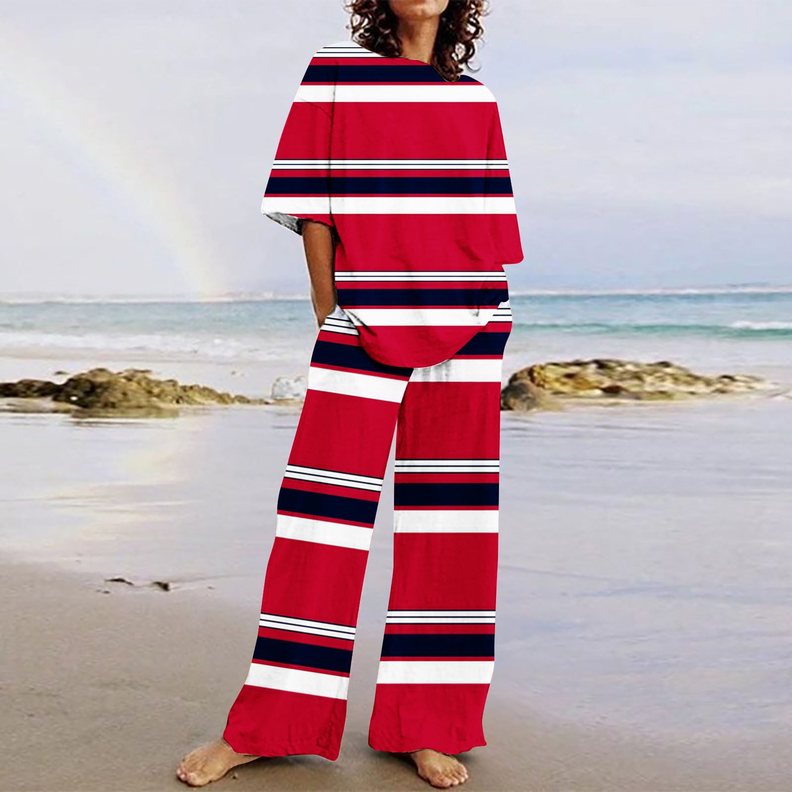 Ddapj Pyju Summer Outfits For Women 2 Piece Linen Set Trendy Print