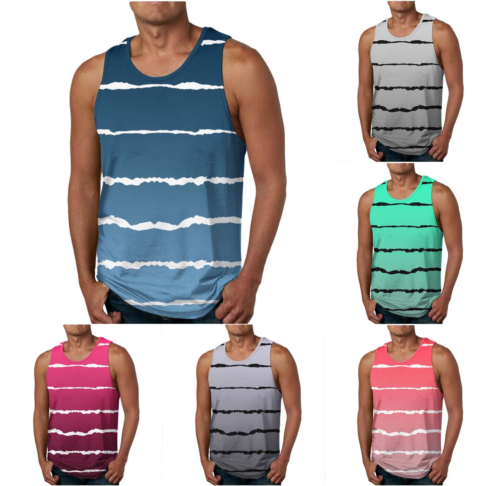 DDAPJ pyju Tank Tops for Men 2025 Fashion Gradient Striped Print ...