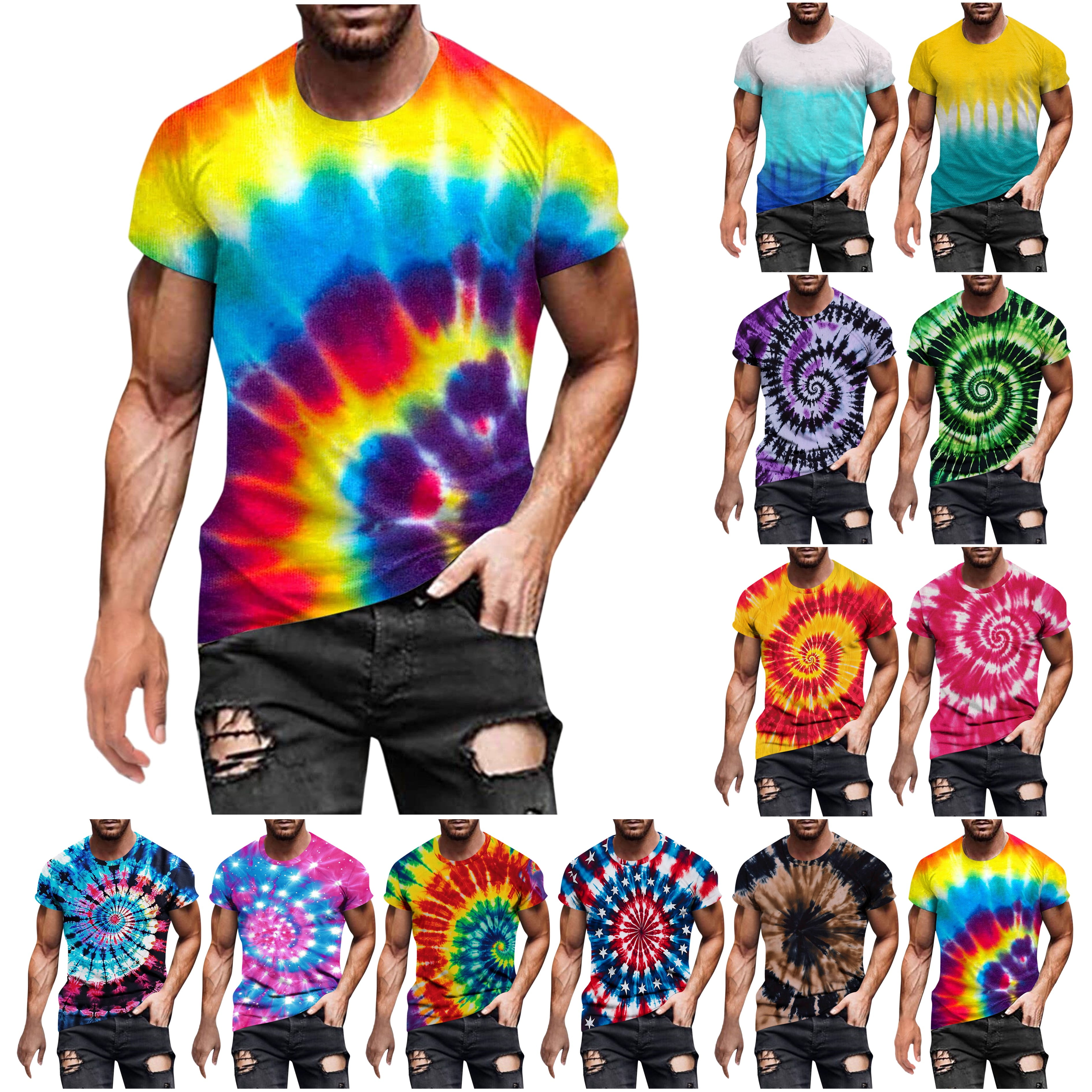 DDAPJ pyju Tie Dye T-Shirts for Men Big and Tall Casusal Workout ...