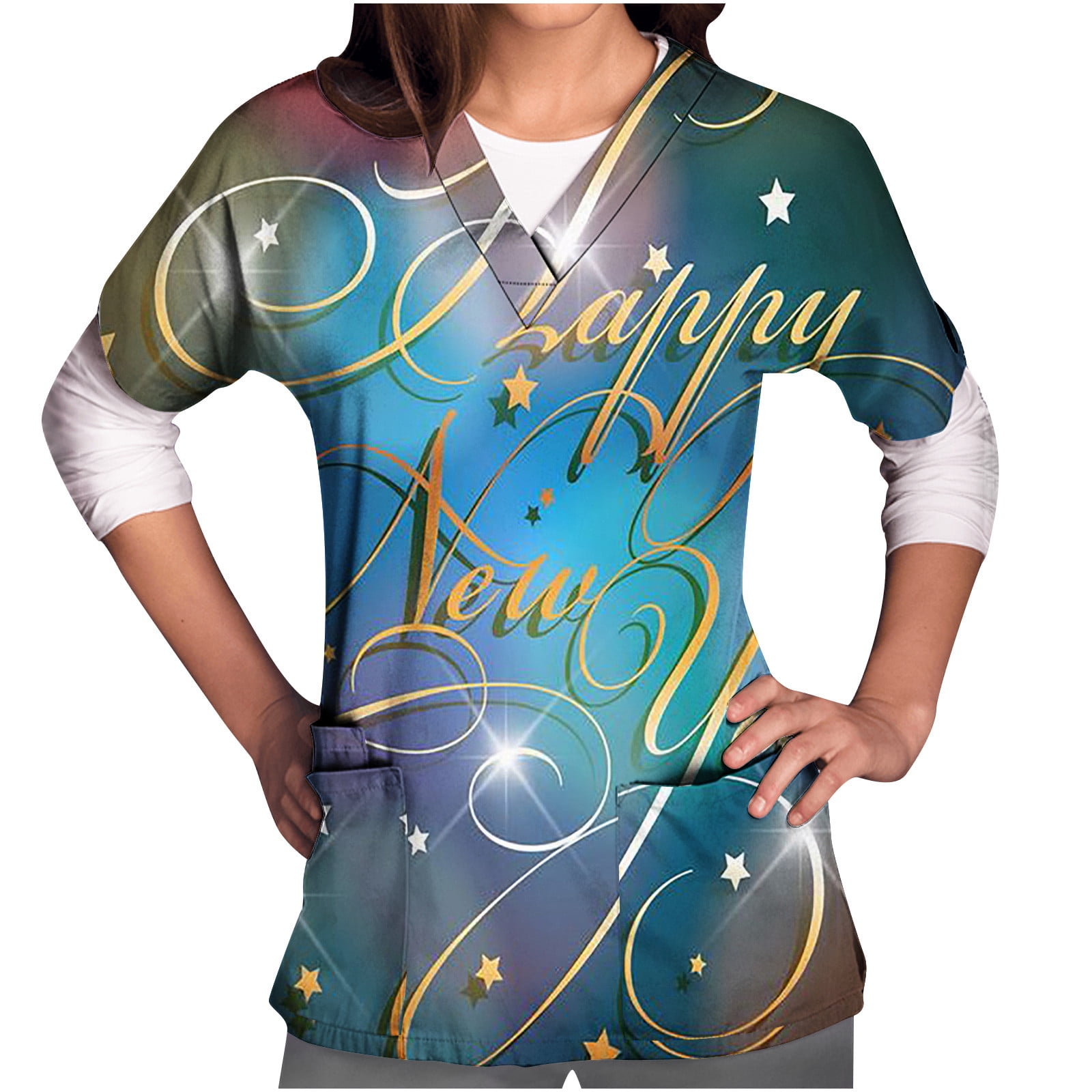 DDAPJ pyju Ugly Christmas Scrubs Tops for Women,Womens Sequin Christmas ...