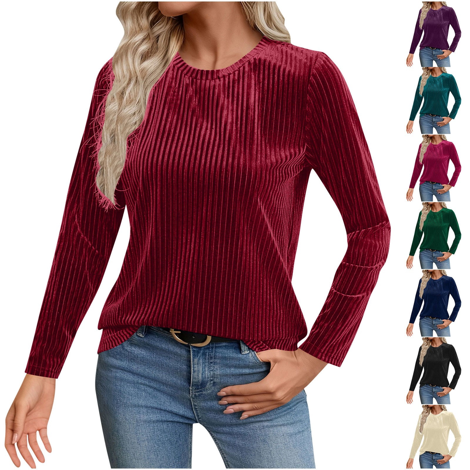 DDAPJ pyju Velvet Tops for Women Dressy Casual Crewneck T Shirts Loose ...