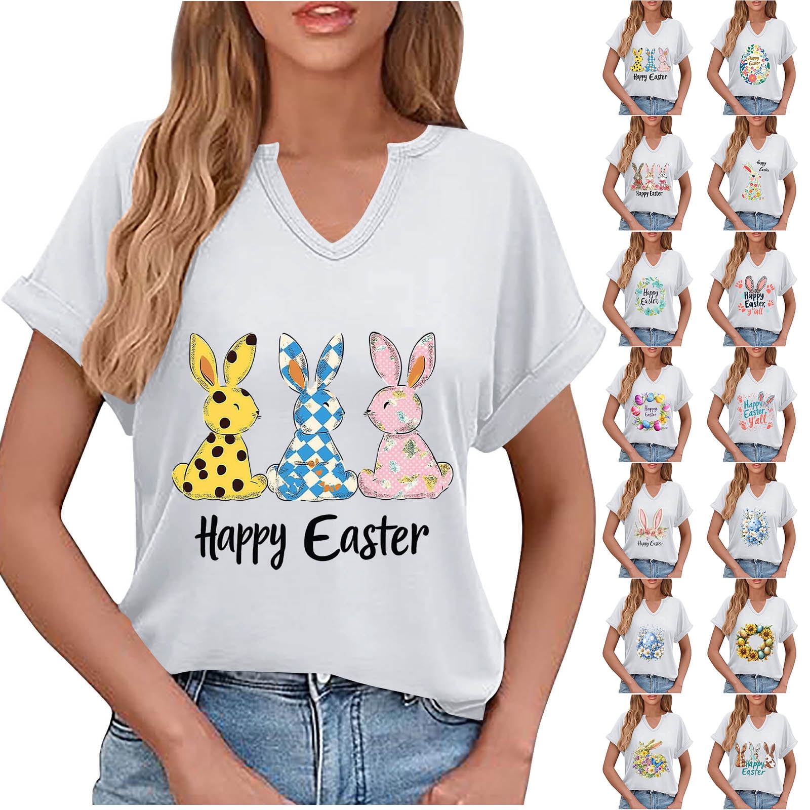 DDAPJ pyju Women Happy Easter Shirts Funny Bunny Rabbit Graphic Tees ...
