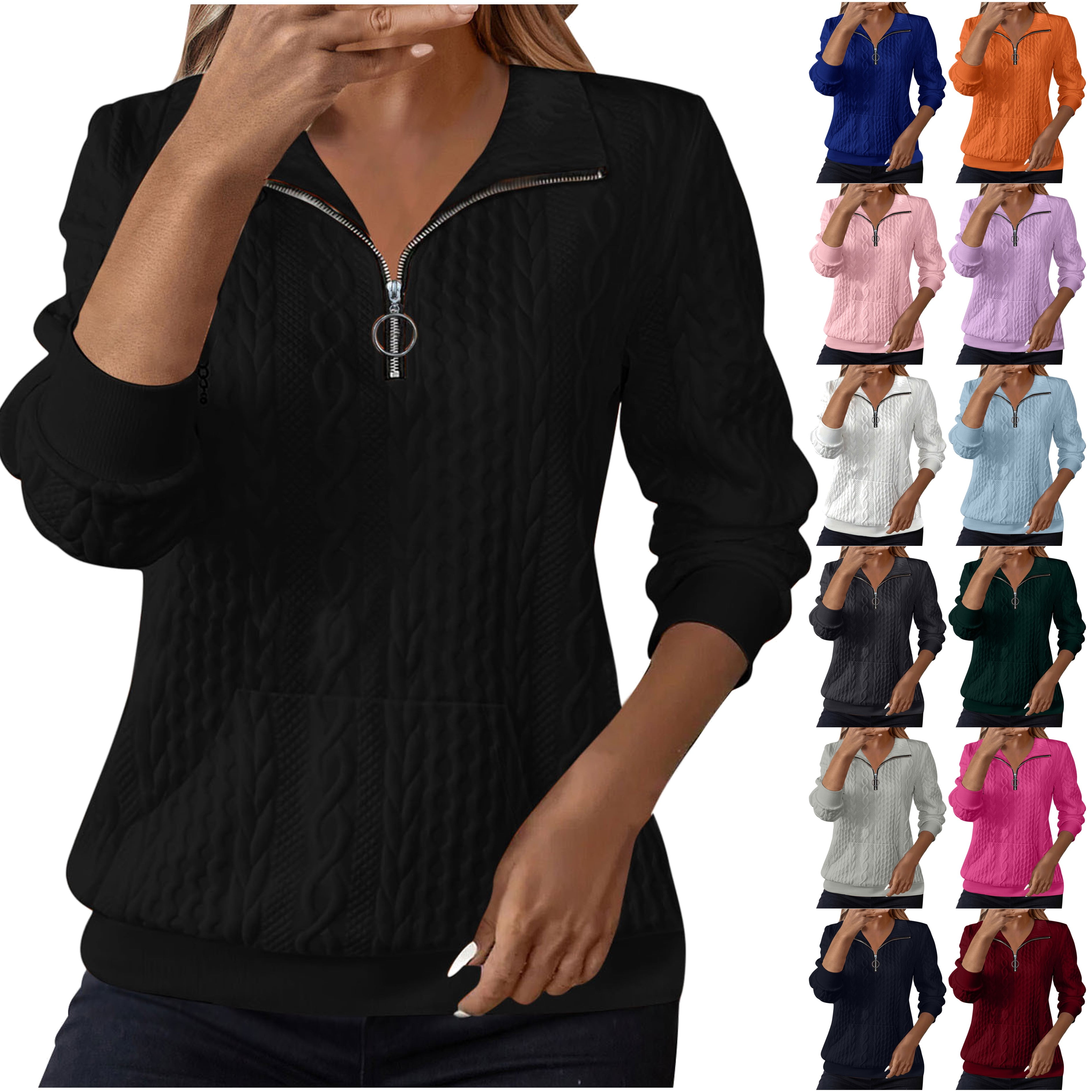 DDAPJ pyju Women Quarter Zip Sweatshirts Fall Trendy Texture Half Zip ...