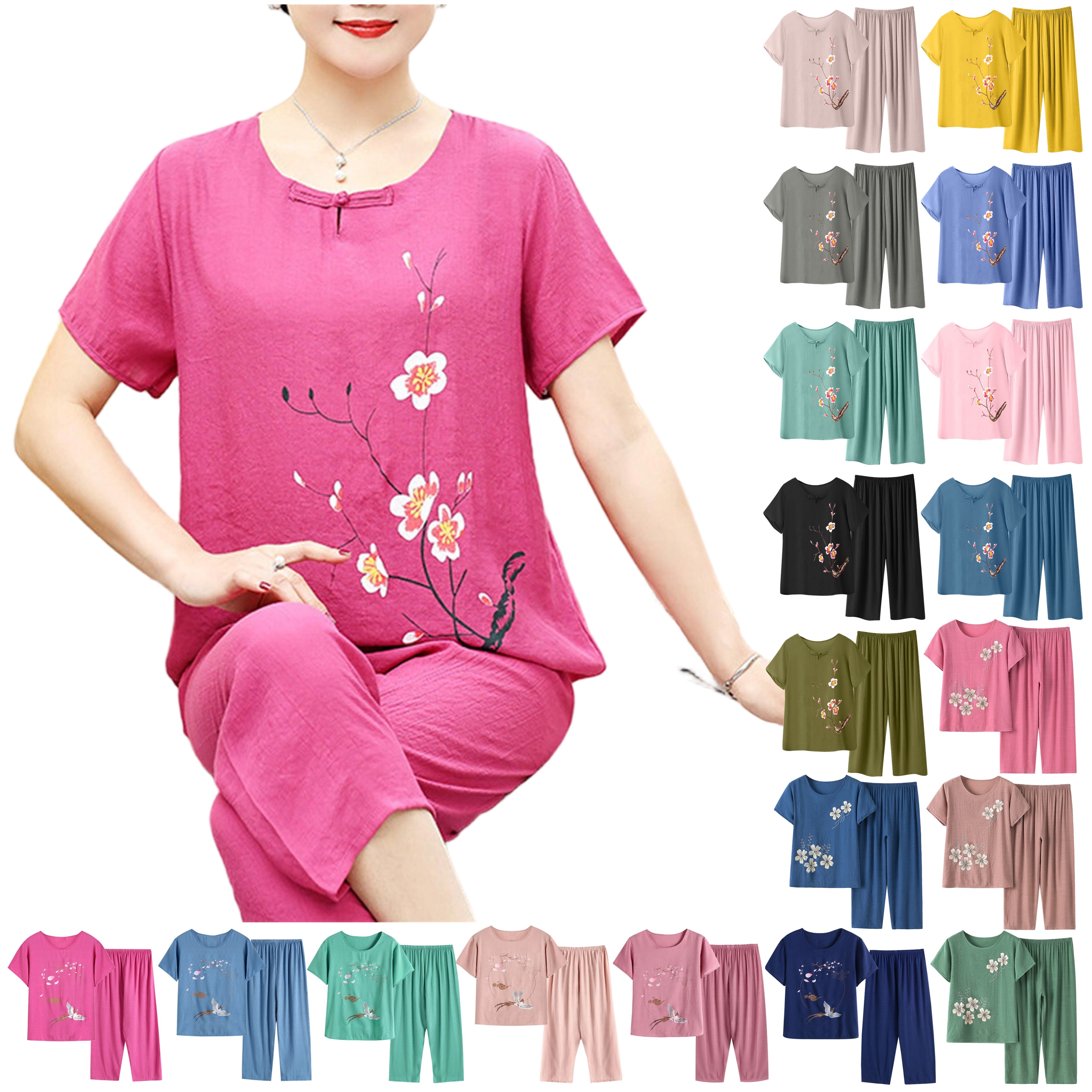 DDAPJ pyju Women Tang Suit Chinese Cheongsam Shirt Capri Pants Sets ...