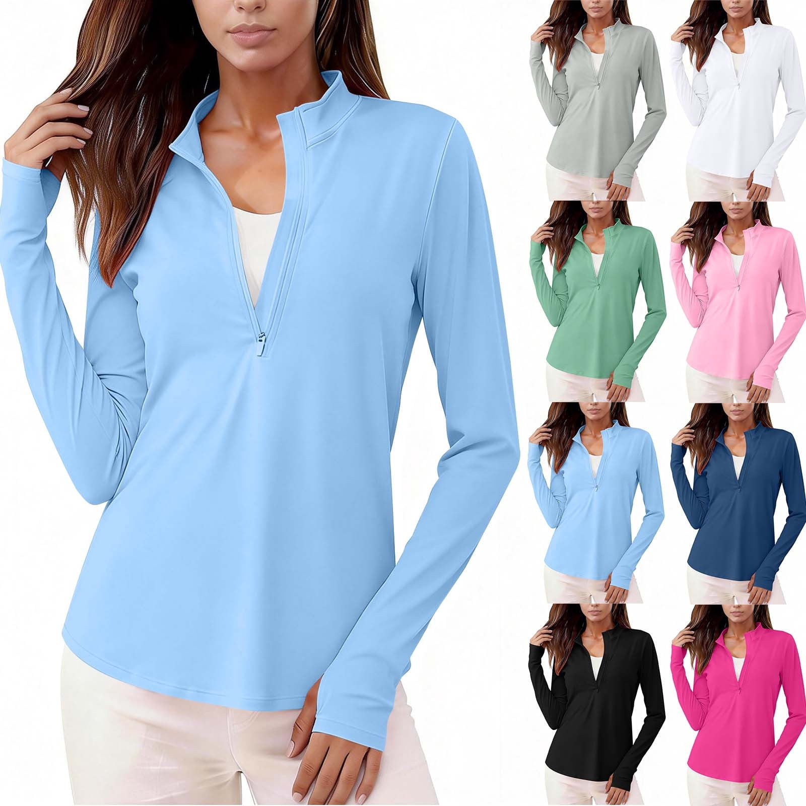 DDAPJ pyju Women's 1/4 Zip Workout Tops Long Sleeve Thumb Holes ...