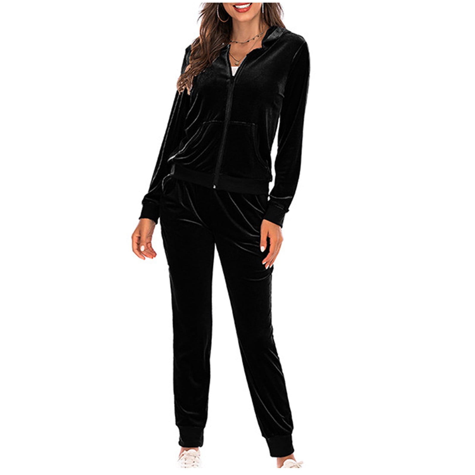 DDAPJ pyju Women's 2 Piece Velour Tracksuit Set,Long Sleeve Zip Up ...