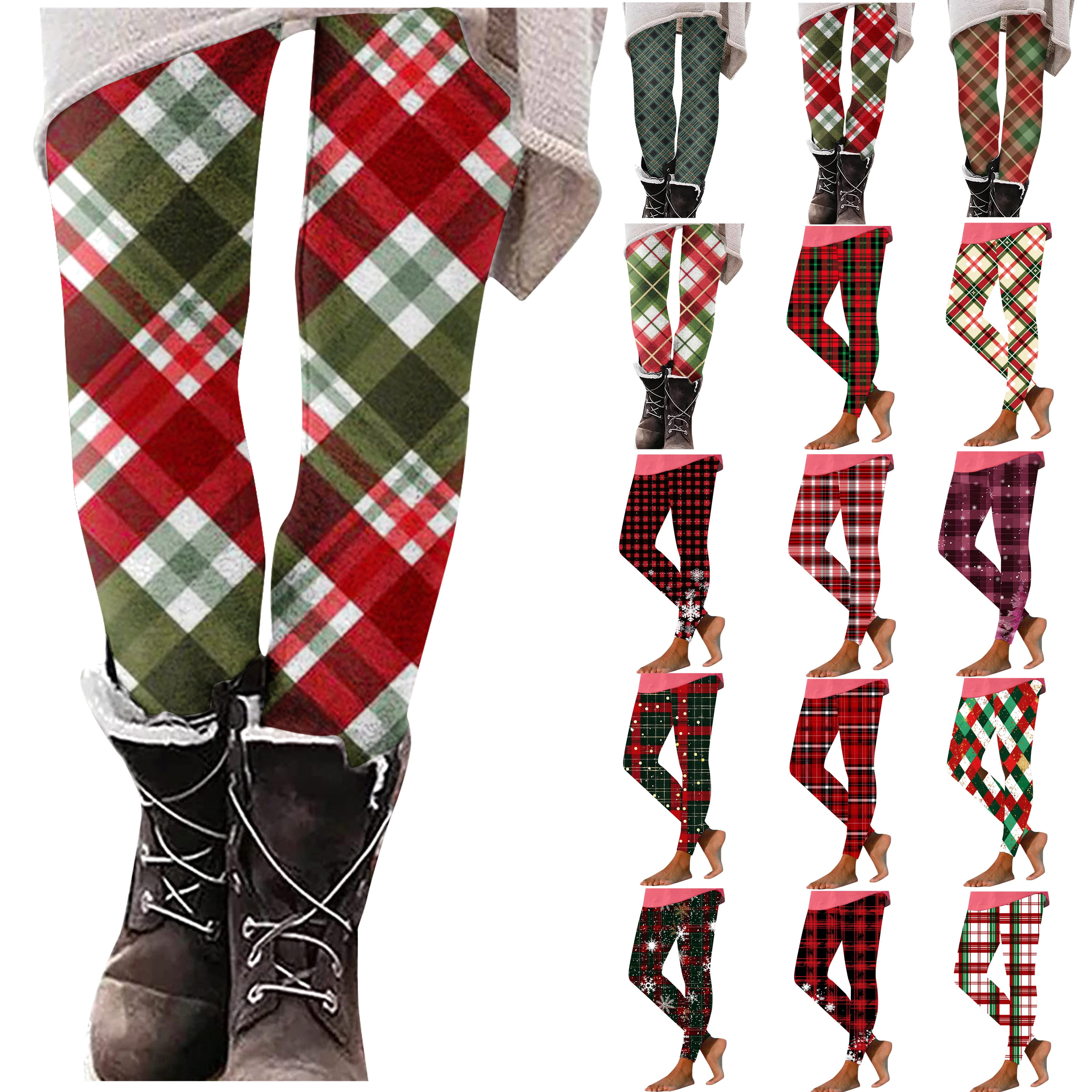 DDAPJ pyju Women's Christmas Leggings Red Plaid Print High Waisted ...