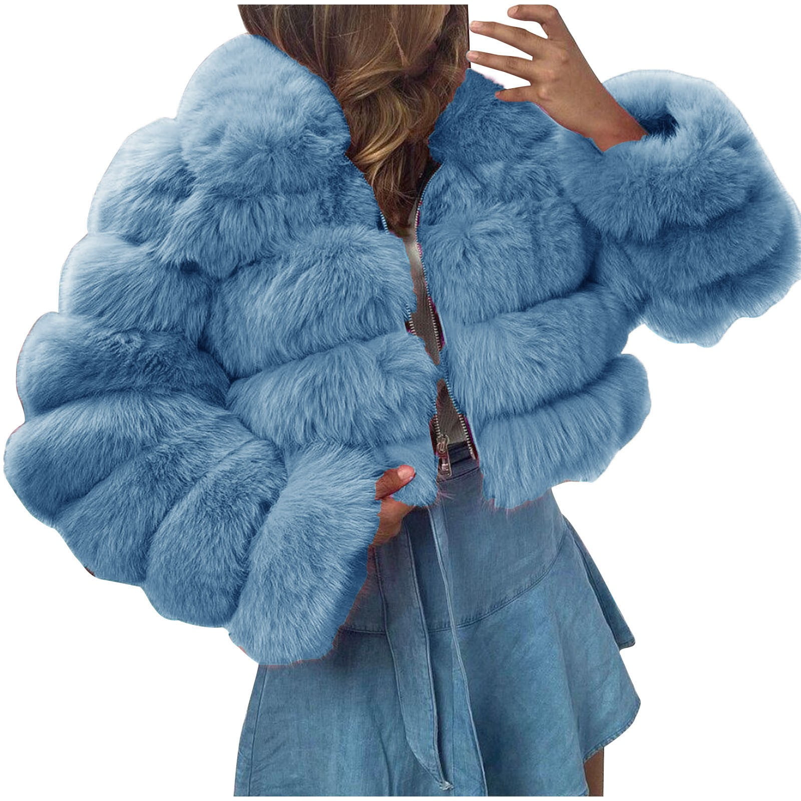 DDAPJ pyju Women's Faux Fur Cropped Jacket 2023 Clearance,Long Sleeve Zip Up Fluffy Fleece ...