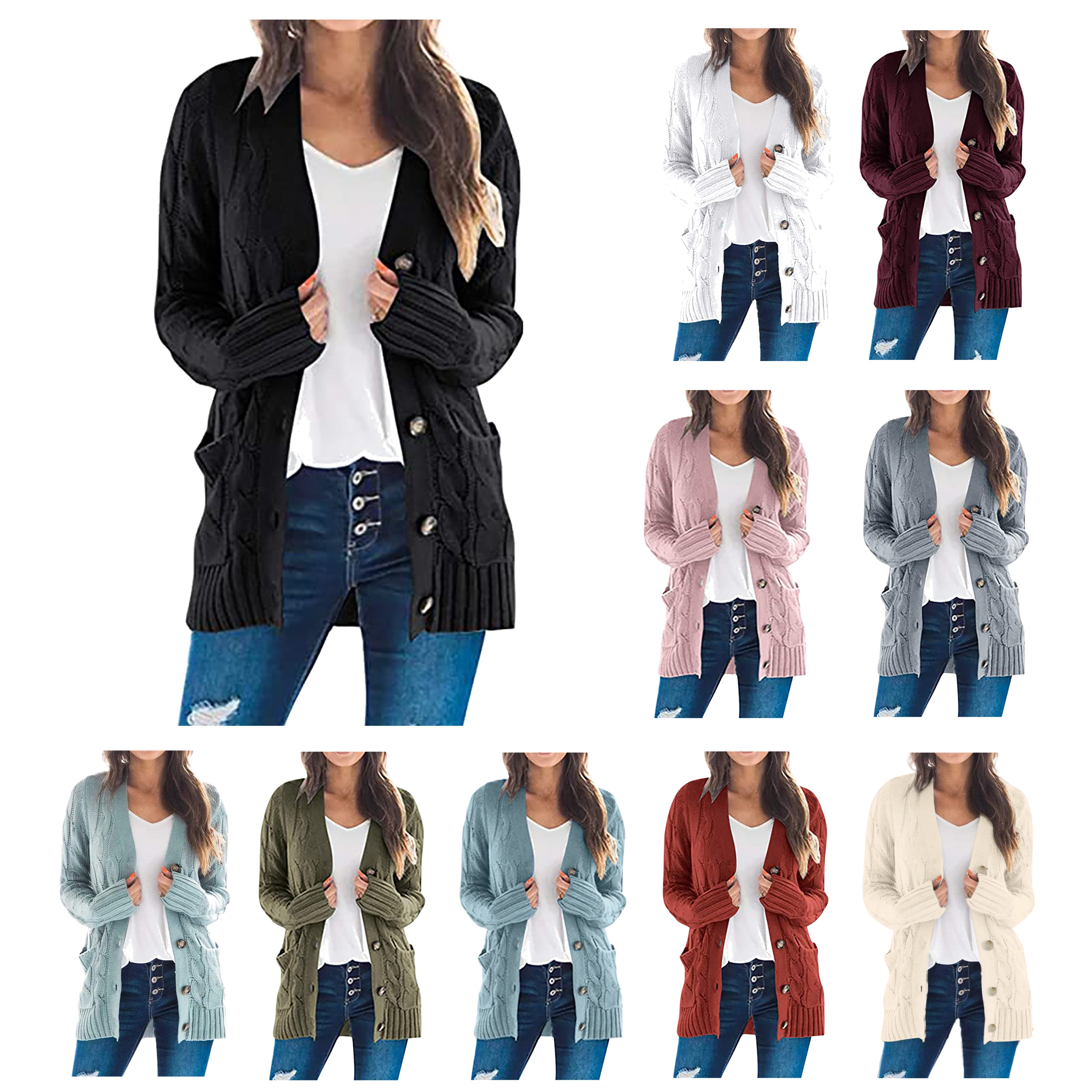 DDAPJ pyju Women's Open Front Cardigan Sweaters Fashion Button Down ...