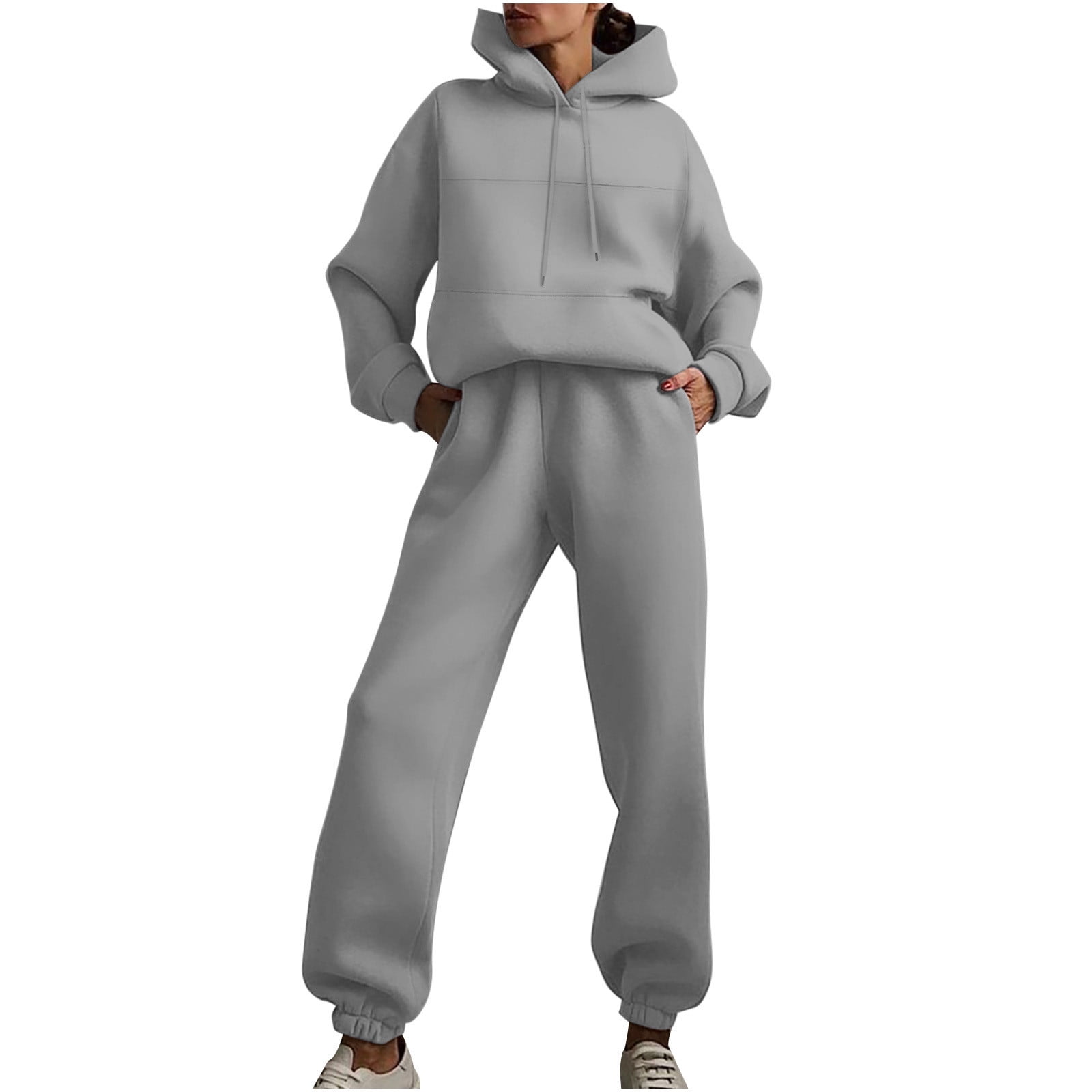 DDAPJ pyju Women's Sweatsuits 2 Piece Outfits 2023 Clearance,Cropped Hoodie Pullover Top and ...