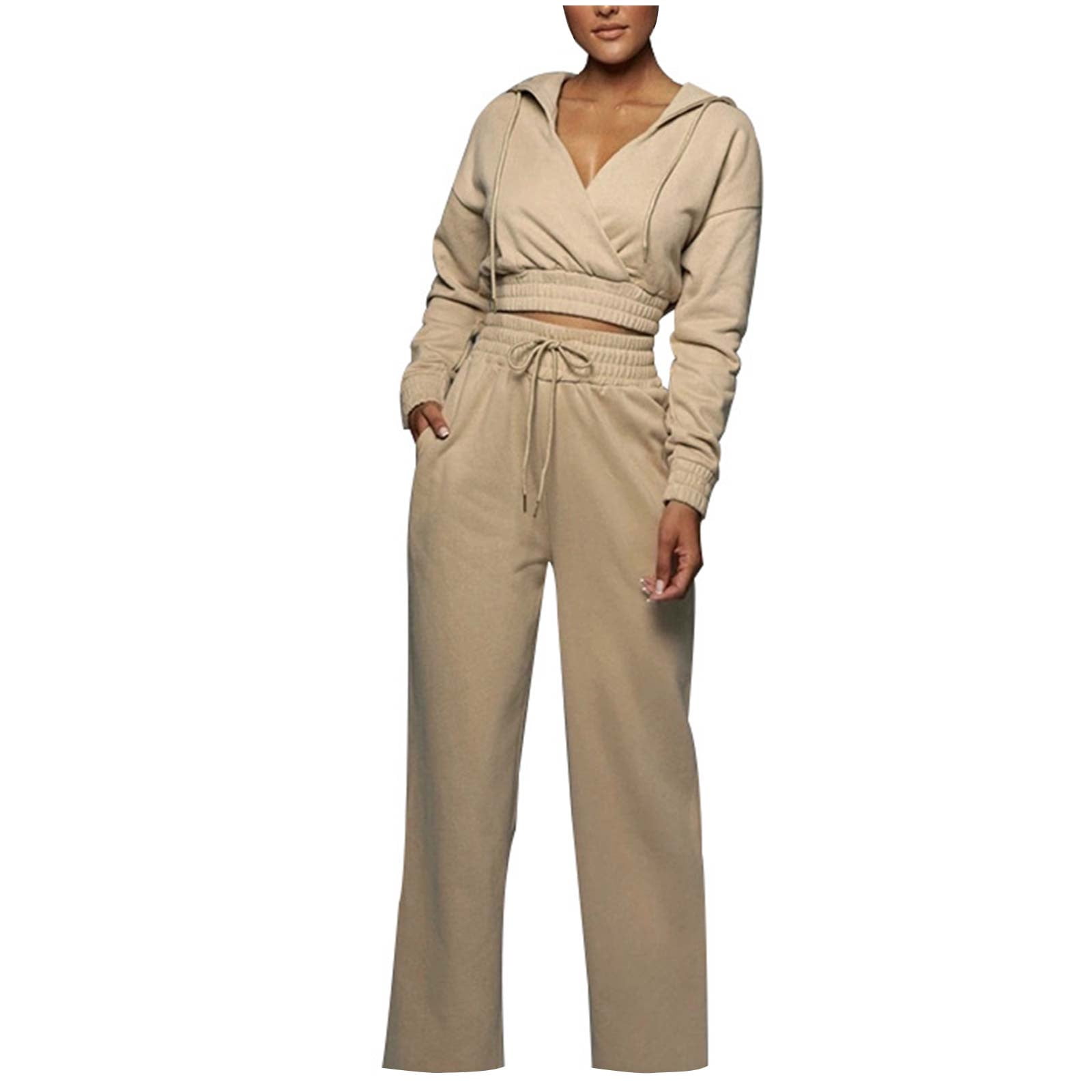 Ddapj Pyju Womens Two Piece Trendy Outfits 2023 Long Sleeve V Neck