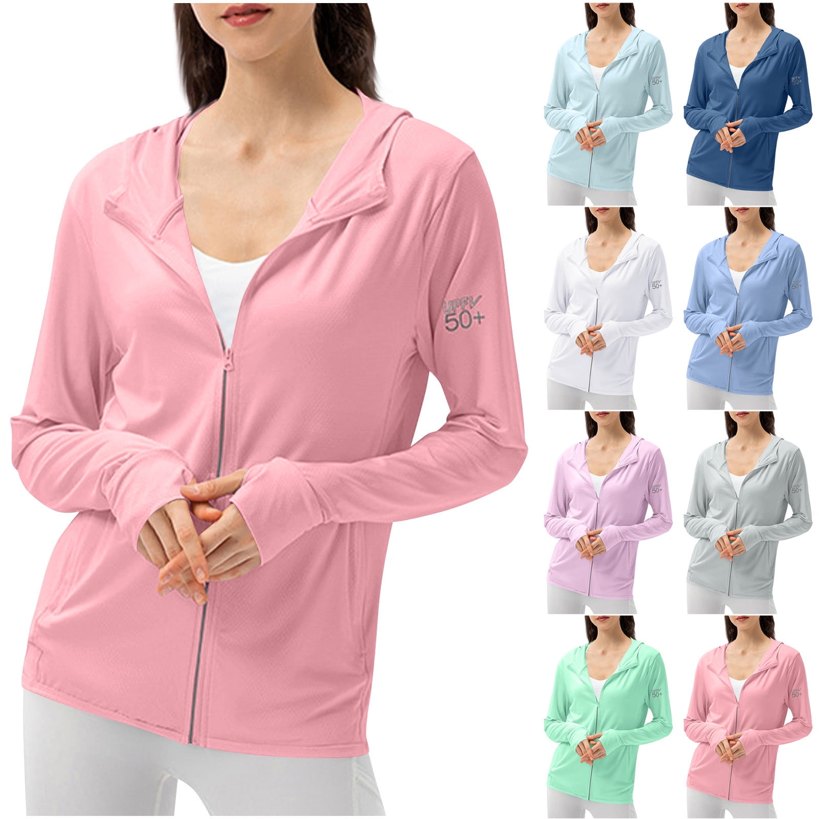 DDAPJ pyju Women's UPF 50+ Sun Protection Hoodie Jacket Lightweight Full Zip Running Jackets ...