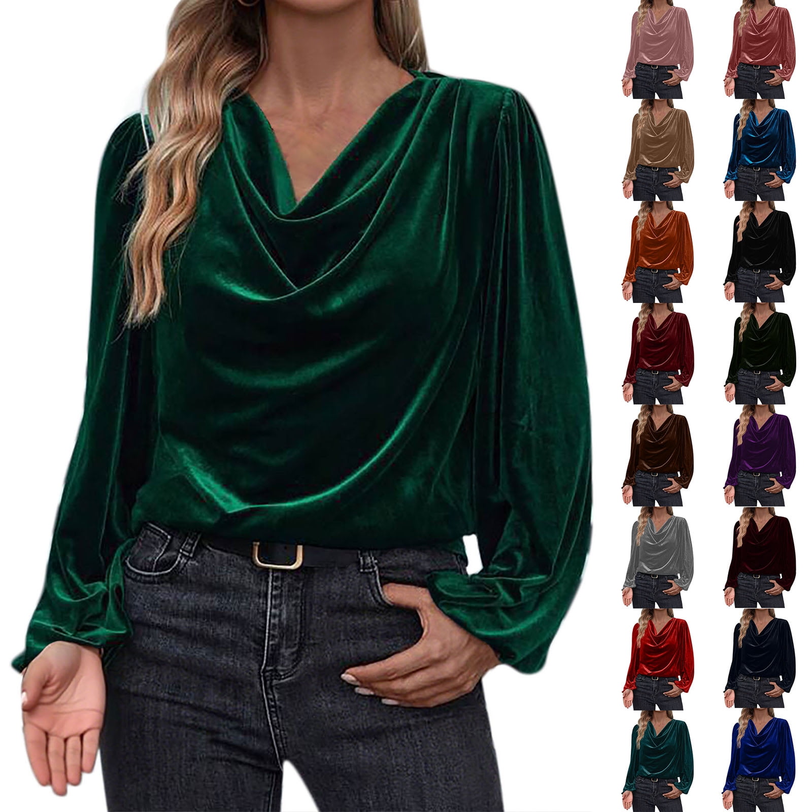 DDAPJ pyju Women's Velvet T Shirts Casual Long Sleeve Solid Shirt Cowl ...