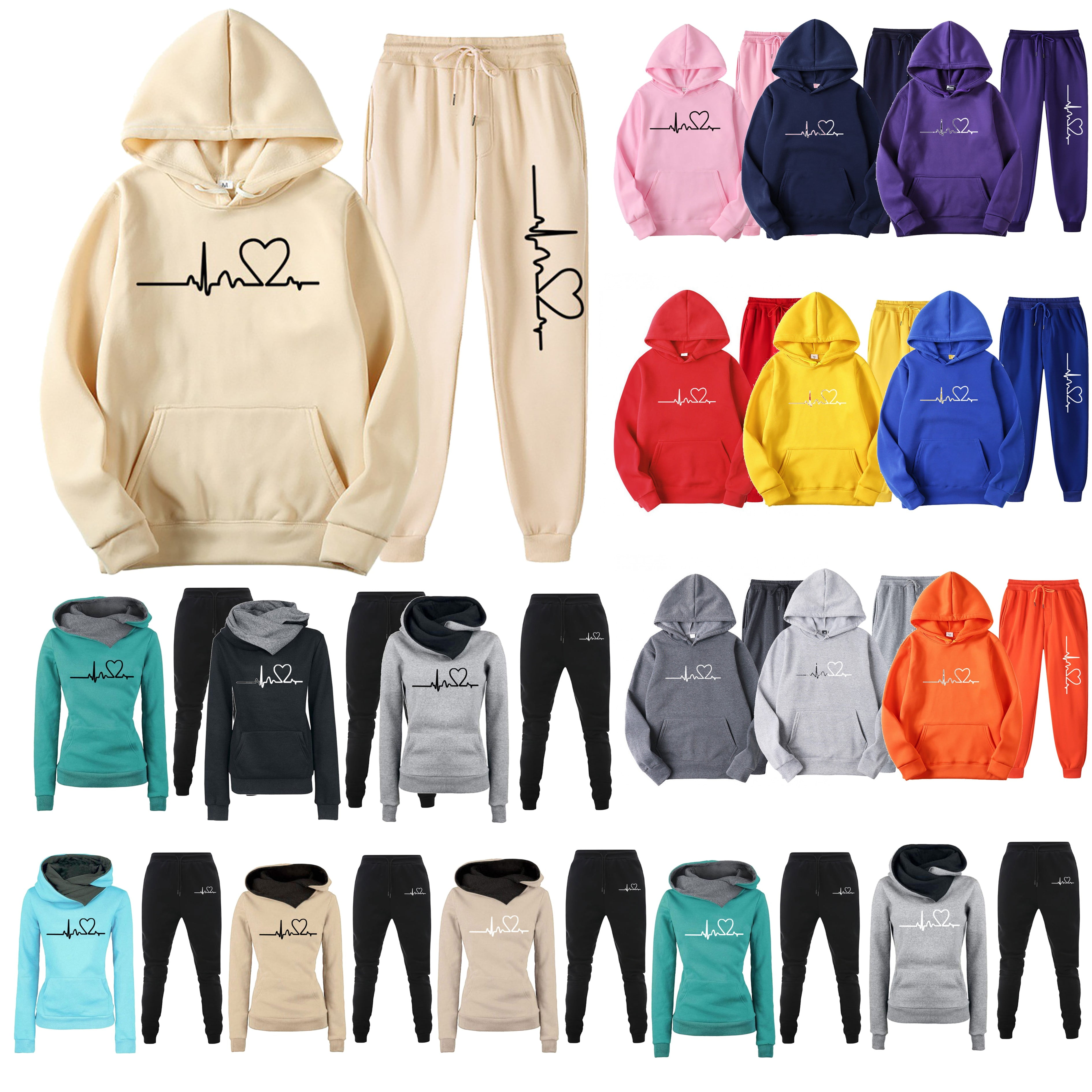 DDAPJ pyju Womens 2 Piece Outfits , Fleece Hoodie tracksuit Cute Heart ...