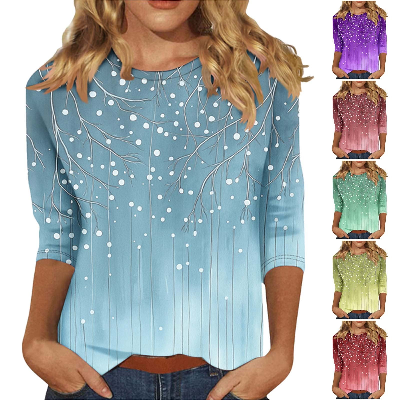 DDAPJ pyju Womens 3/4 Sleeve T-shirts Vintage Floral Graphic Tees Boho ...