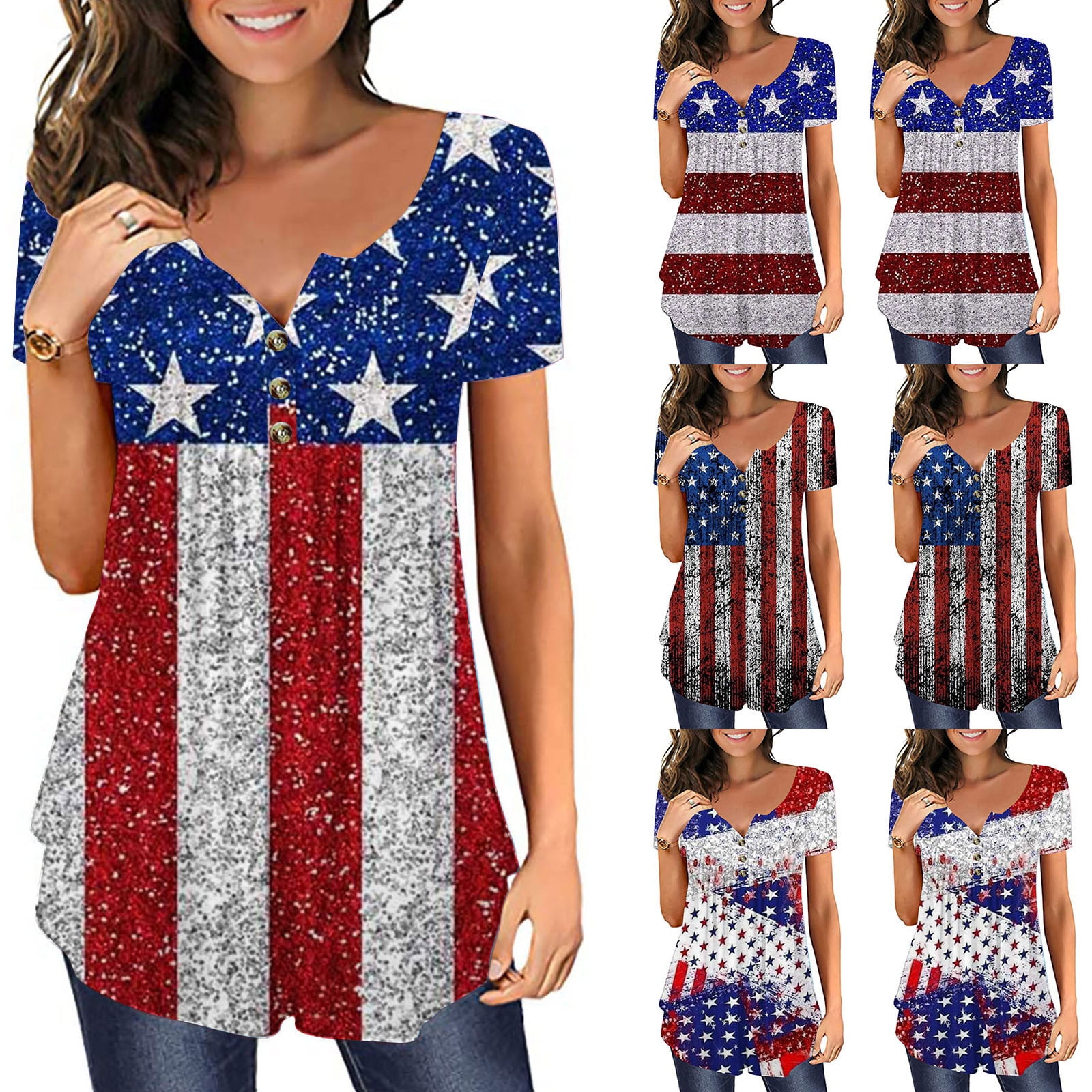DDAPJ pyju Womens American Flag Tunic Tops 4th of July Patriotic Shirts ...