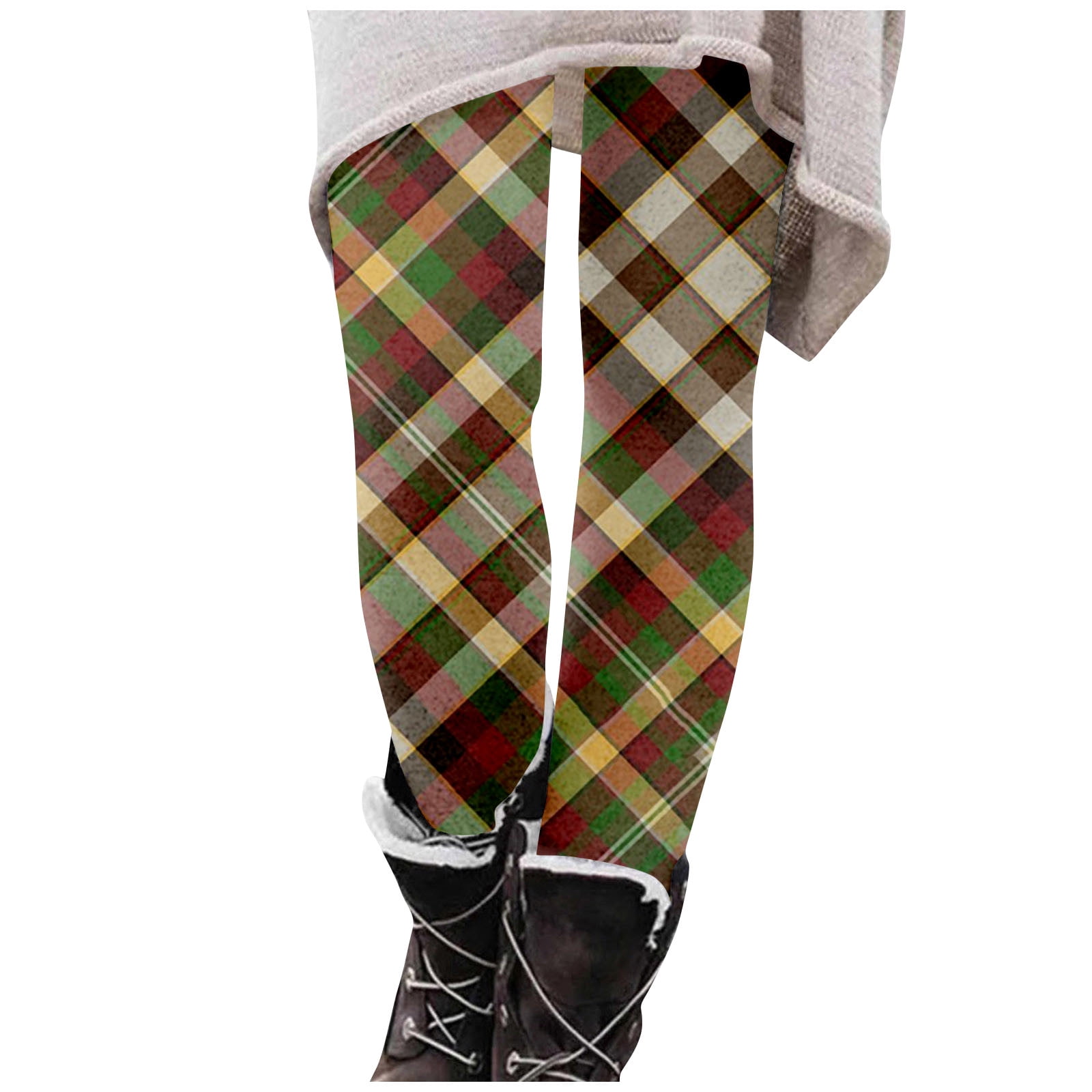 DDAPJ pyju Womens Brushed Christmas Leggings Casual Plaid Tights High ...