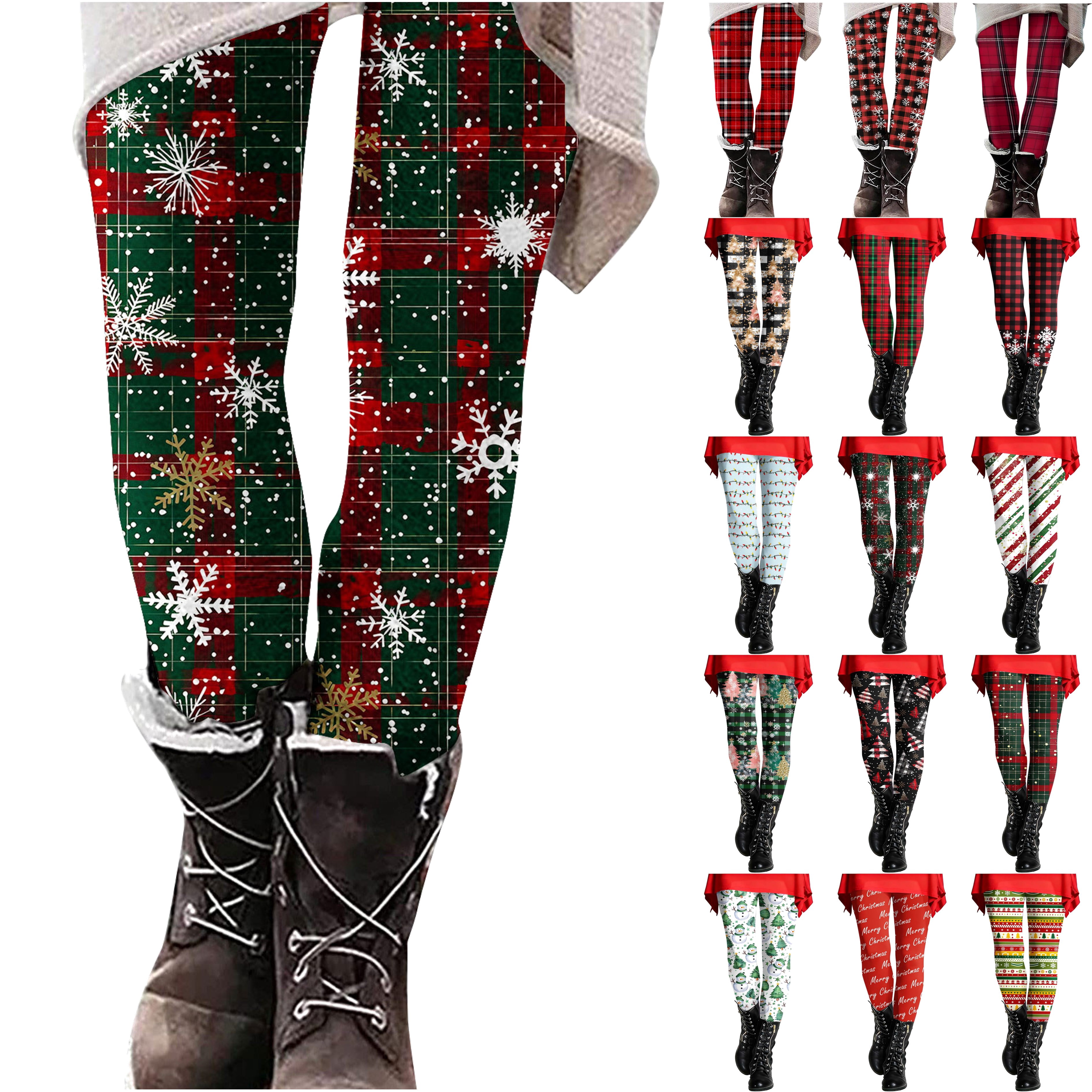 DDAPJ pyju Womens Christmas Plaid Leggings Buttery Soft Yoga Pants Xmas ...
