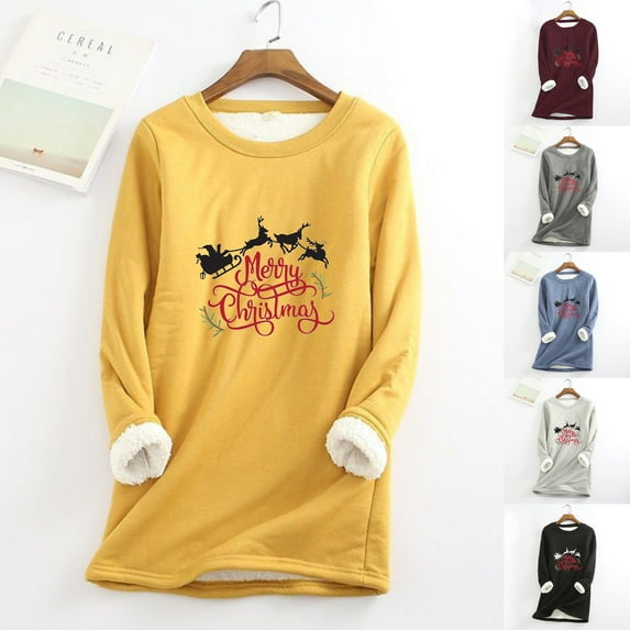 lcziwo Womens Christmas Sherpa Pullover Letter Graphic Fleece Crewneck ...