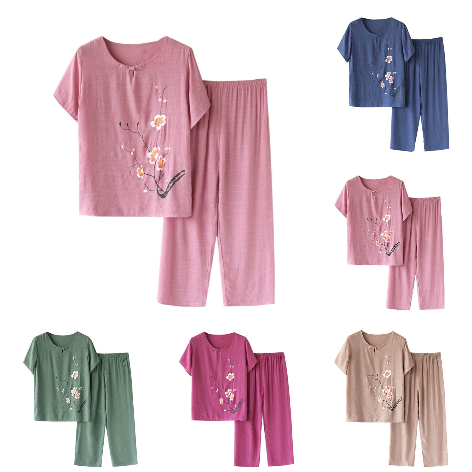 Ddapj Pyju Womens Cotton Linen Lounge Set 2 Piece Summer Beach Outfits