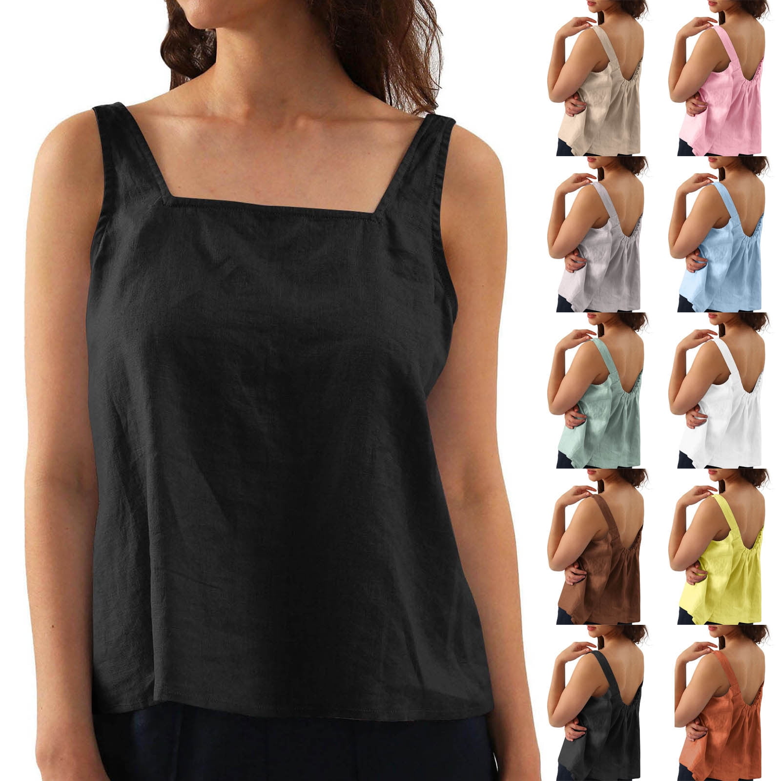DDAPJ pyju Womens Cropped Tank Tops Square Neck Sleeveless T Shirts ...