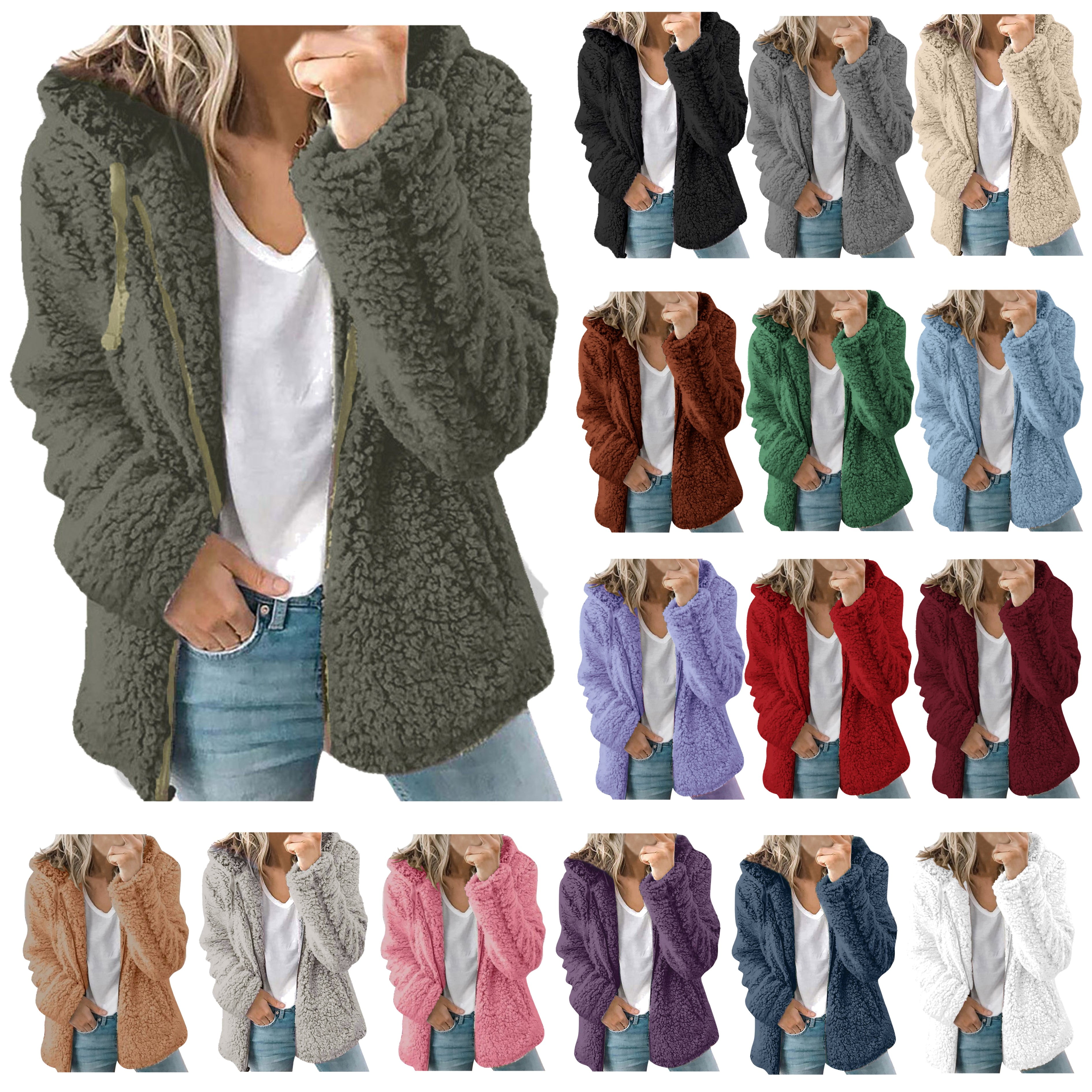 DDAPJ pyju Womens Fuzzy Fleece Jackets 2025 Clearance,Solid Zipper ...