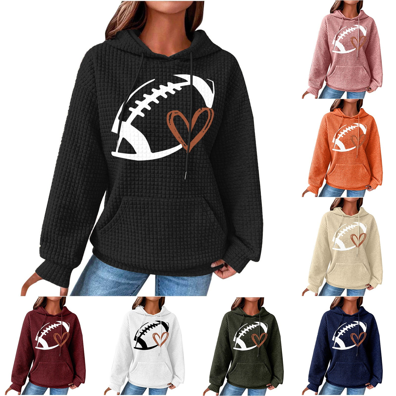 DDAPJ pyju Womens Game Day Football Hoodies Waffle Knit Hooded ...