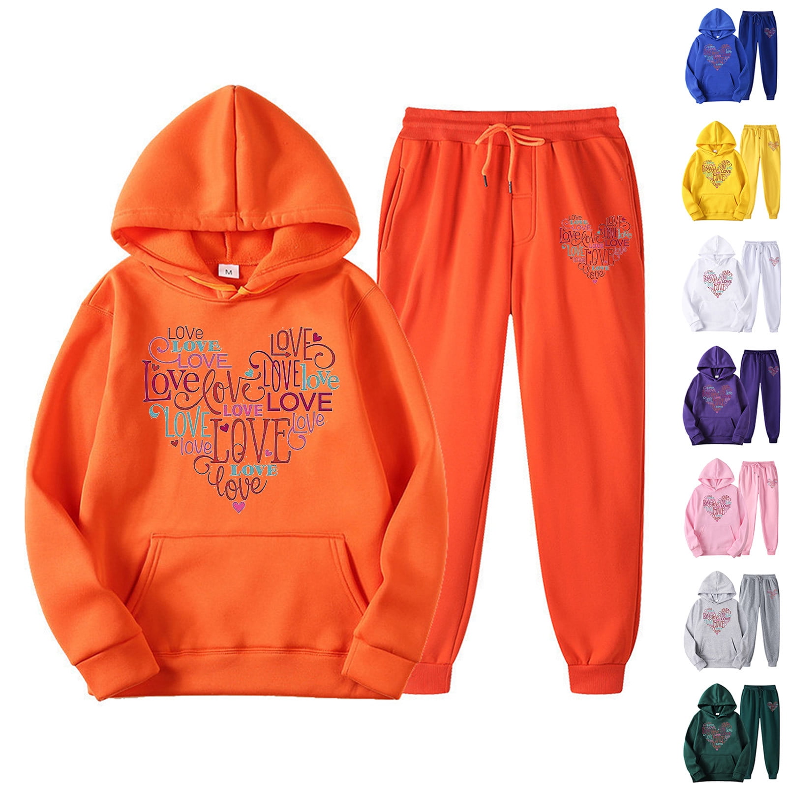 DDAPJ pyju Womens Jogger Sets Love Heart Graphic Hoodie Sweatsuits 2 ...