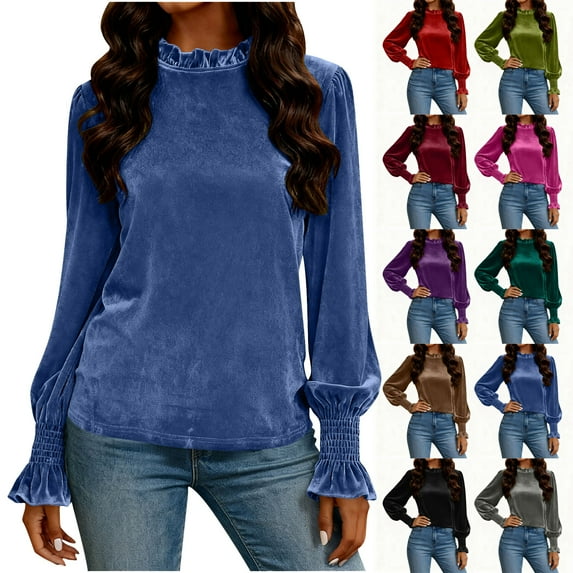 DDAPJ pyju Womens Long Sleeve Velvet Tops Fall Winter Dressy Casual ...