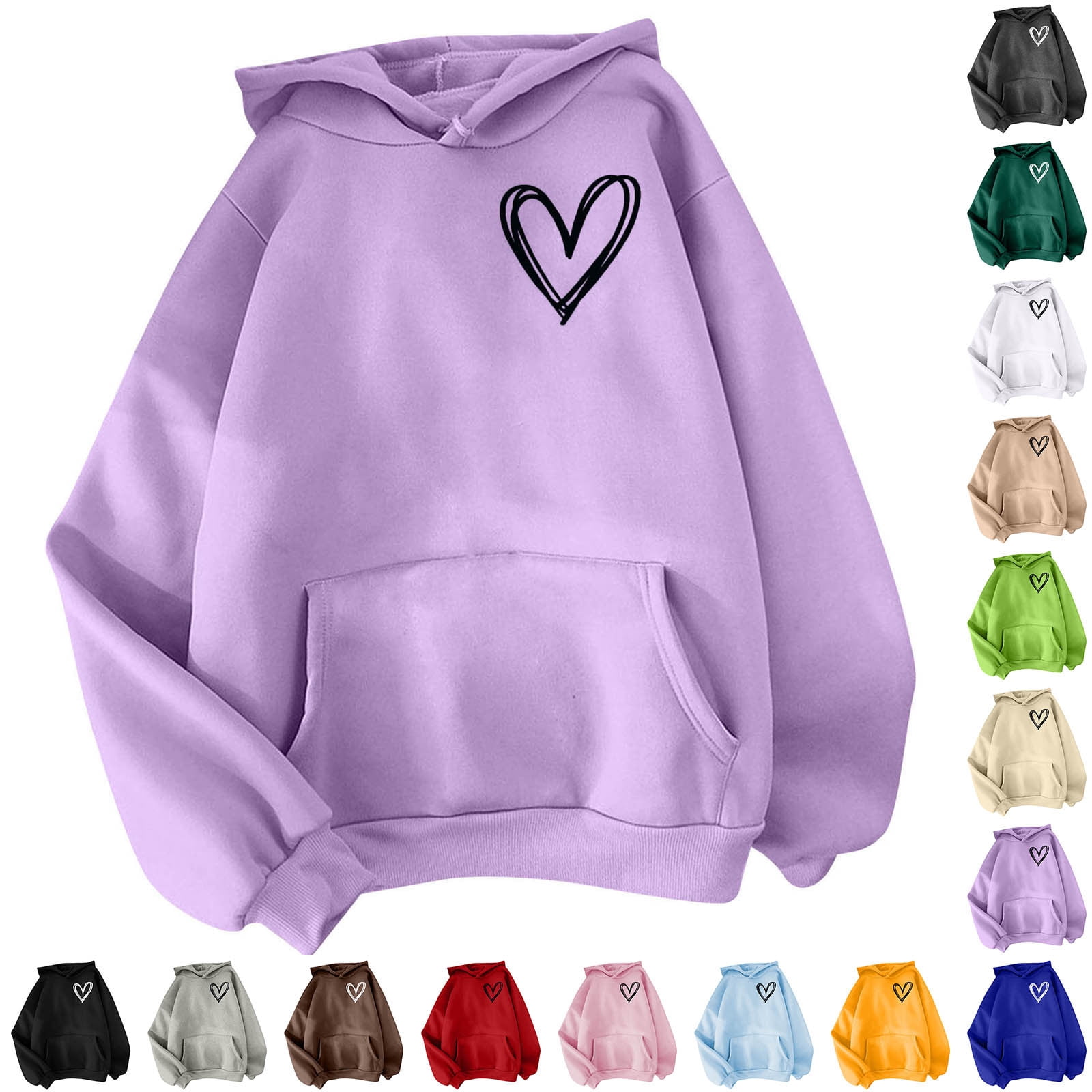 Ddapj Pyju Womens Overized Hoodies Cute Heart Sweatshirt Teen Girls Y2k