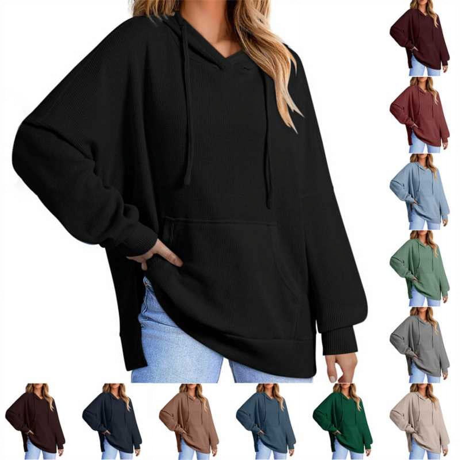 DDAPJ pyju Womens Oversized Drawstring Hoodie Waffle Knit Hooded ...