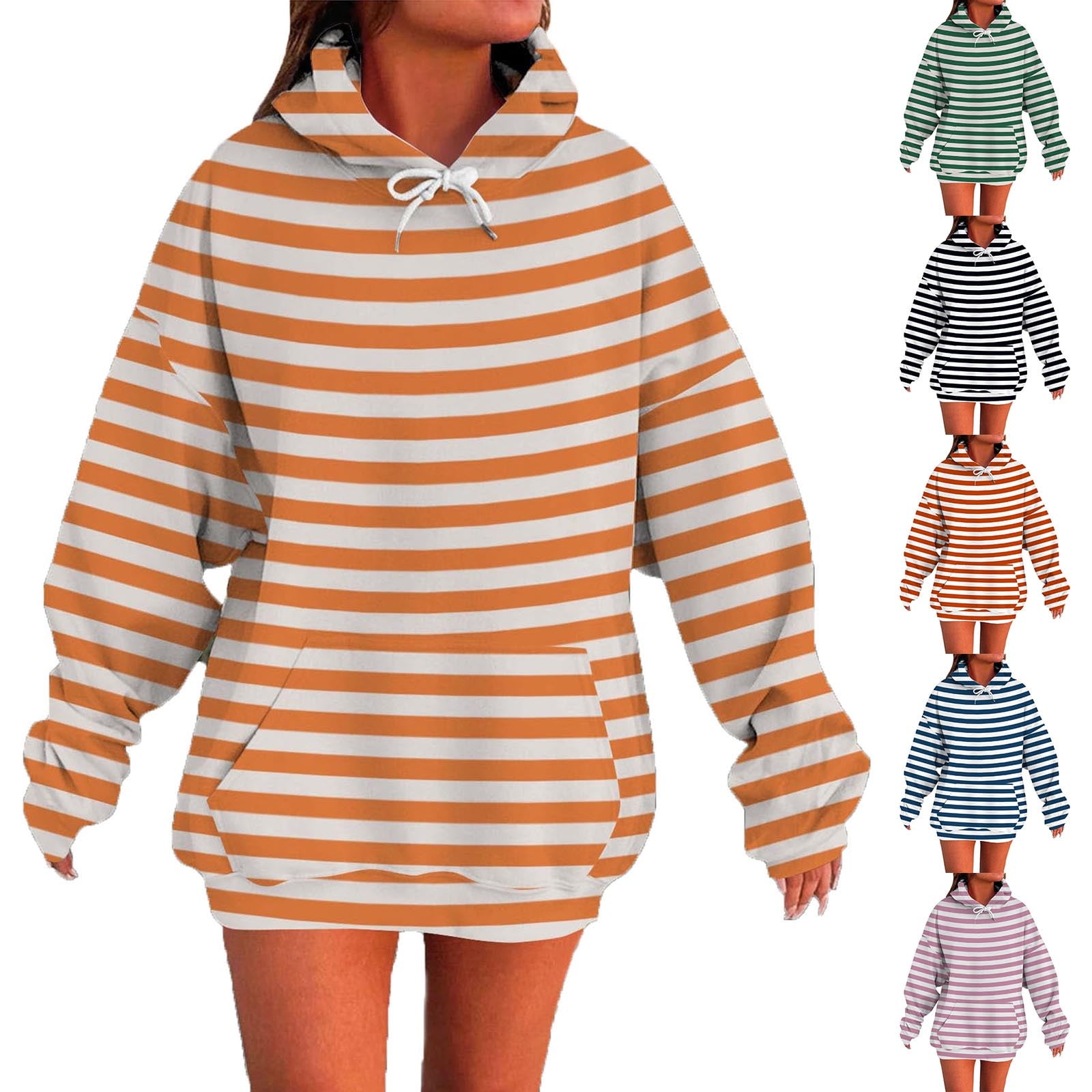 DDAPJ pyju Womens Oversized Striped Sweatshirt Lightweight Drawstring ...