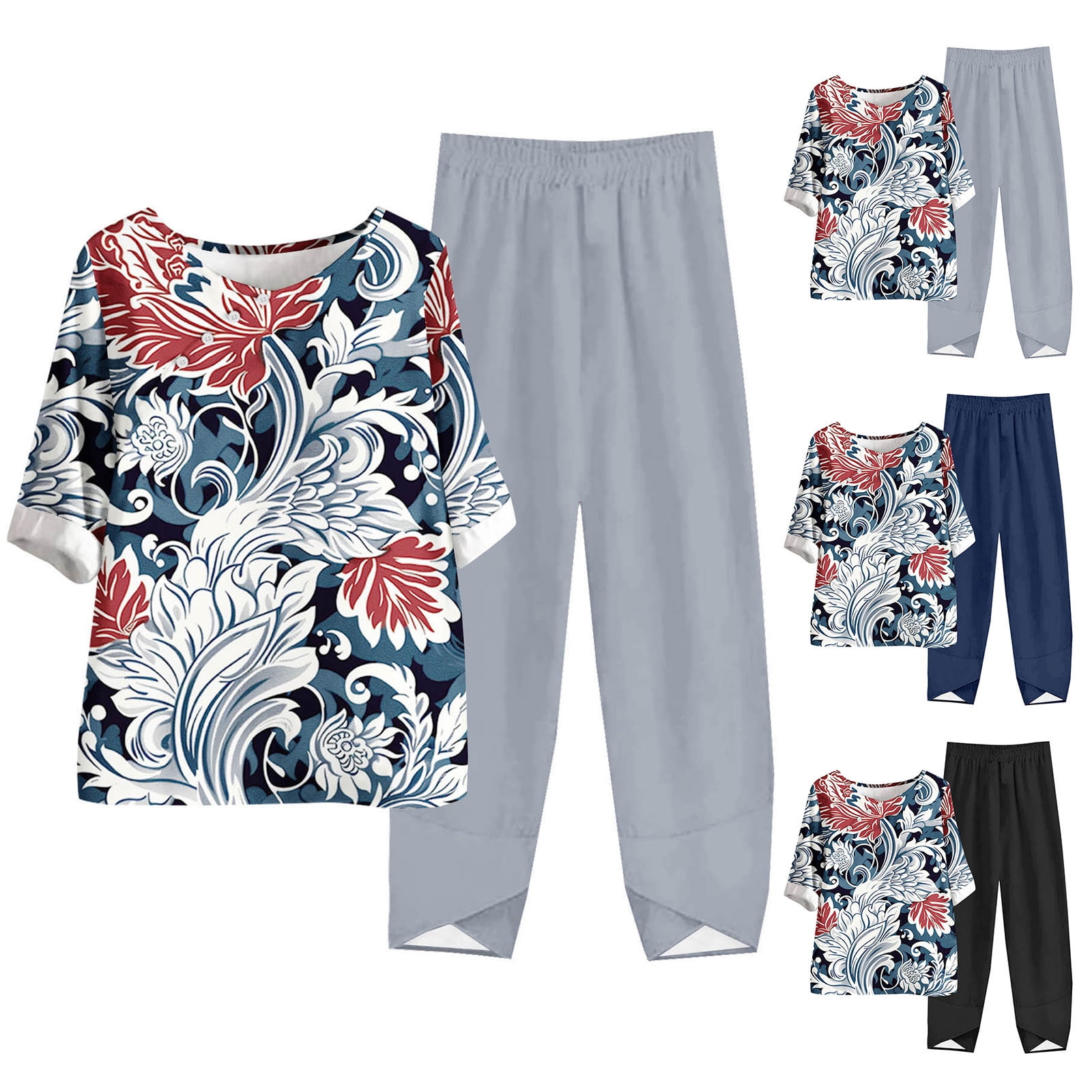 DDAPJ pyju Womens Plus Size Linen Pants Sets Trendy Summer Beach 2 ...