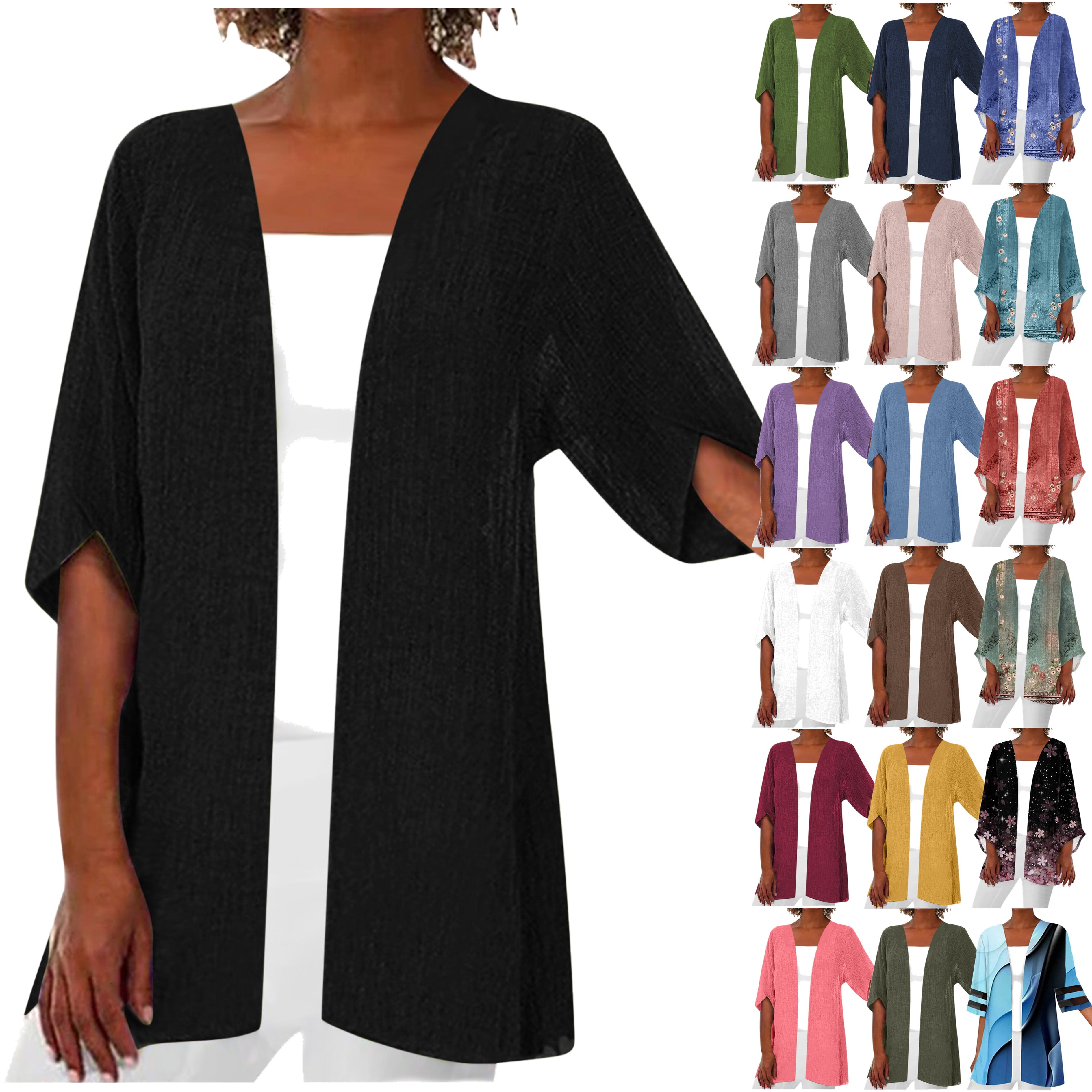 DDAPJ pyju Womens Short Sleeve Kimono Cardigans Lightweight Summer ...