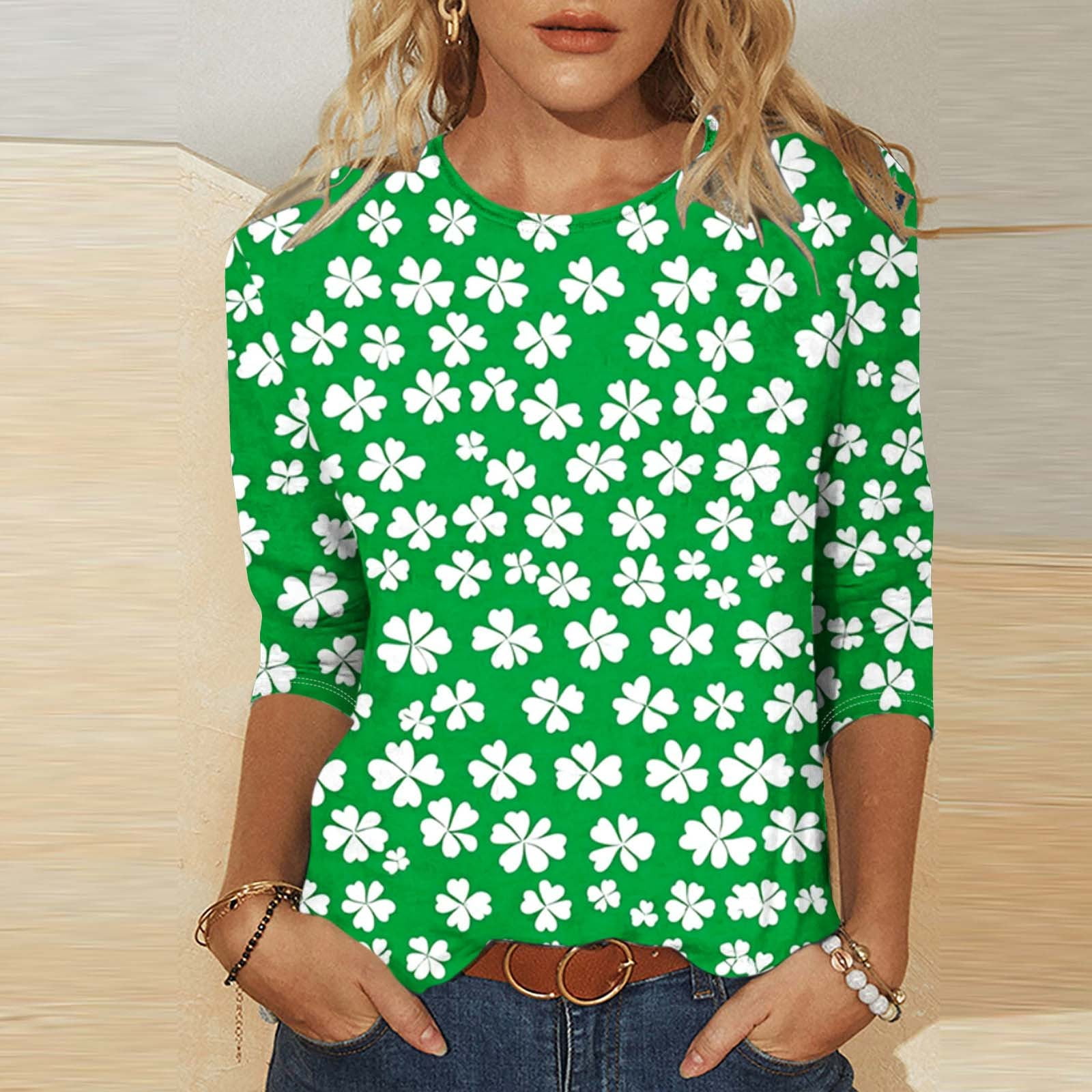 DDAPJ pyju Womens St Patricks Day 3/4 Sleeve T Shirt Funny Leprechaun Hat Graphic Tees Lucky ...