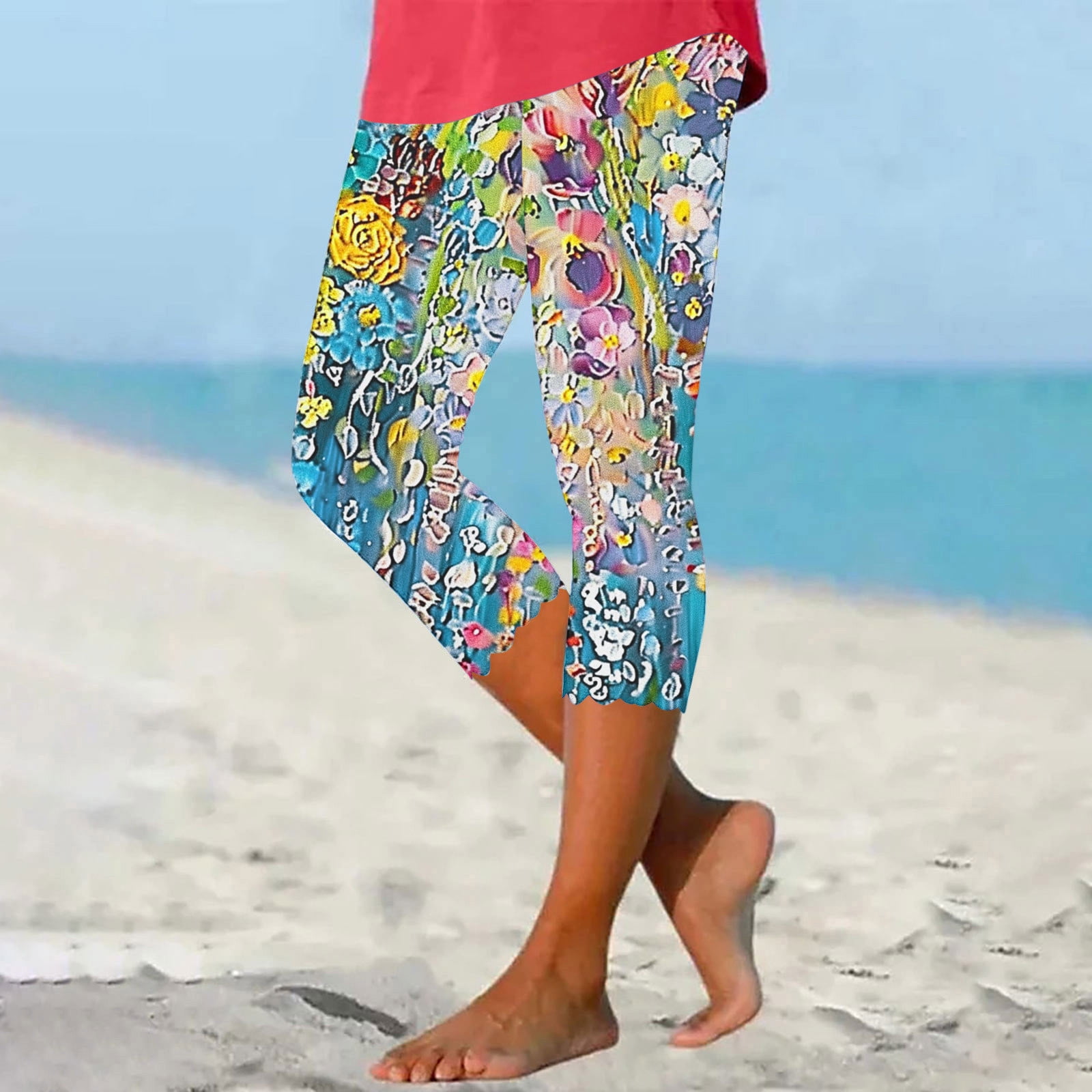 DDAPJ pyju Womens Summer Floral Capris Buttery Soft Capri Leggings High ...