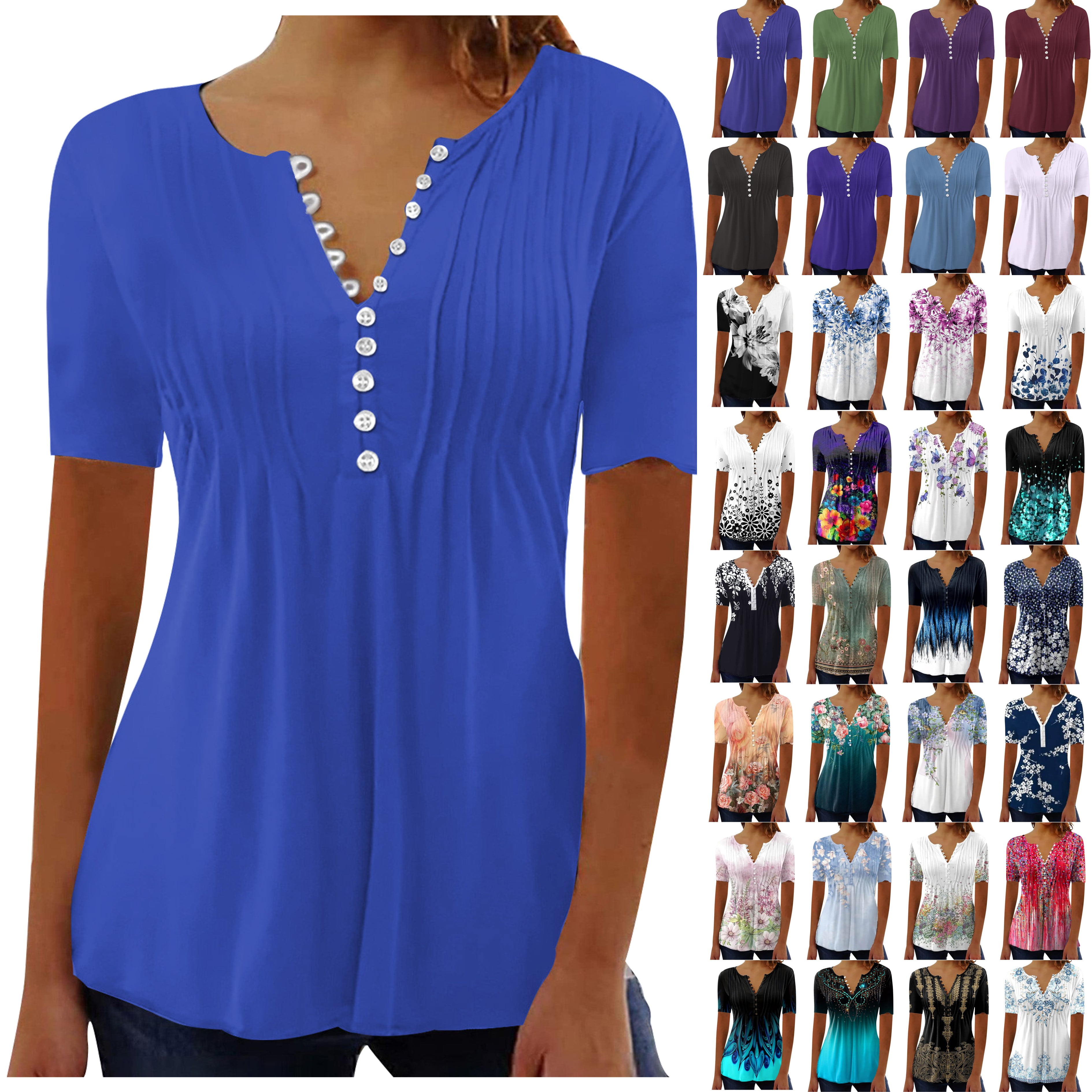 DDAPJ pyju Womens Summer Tops 2025 Plus Size Hide Belly Shirts Pleated ...