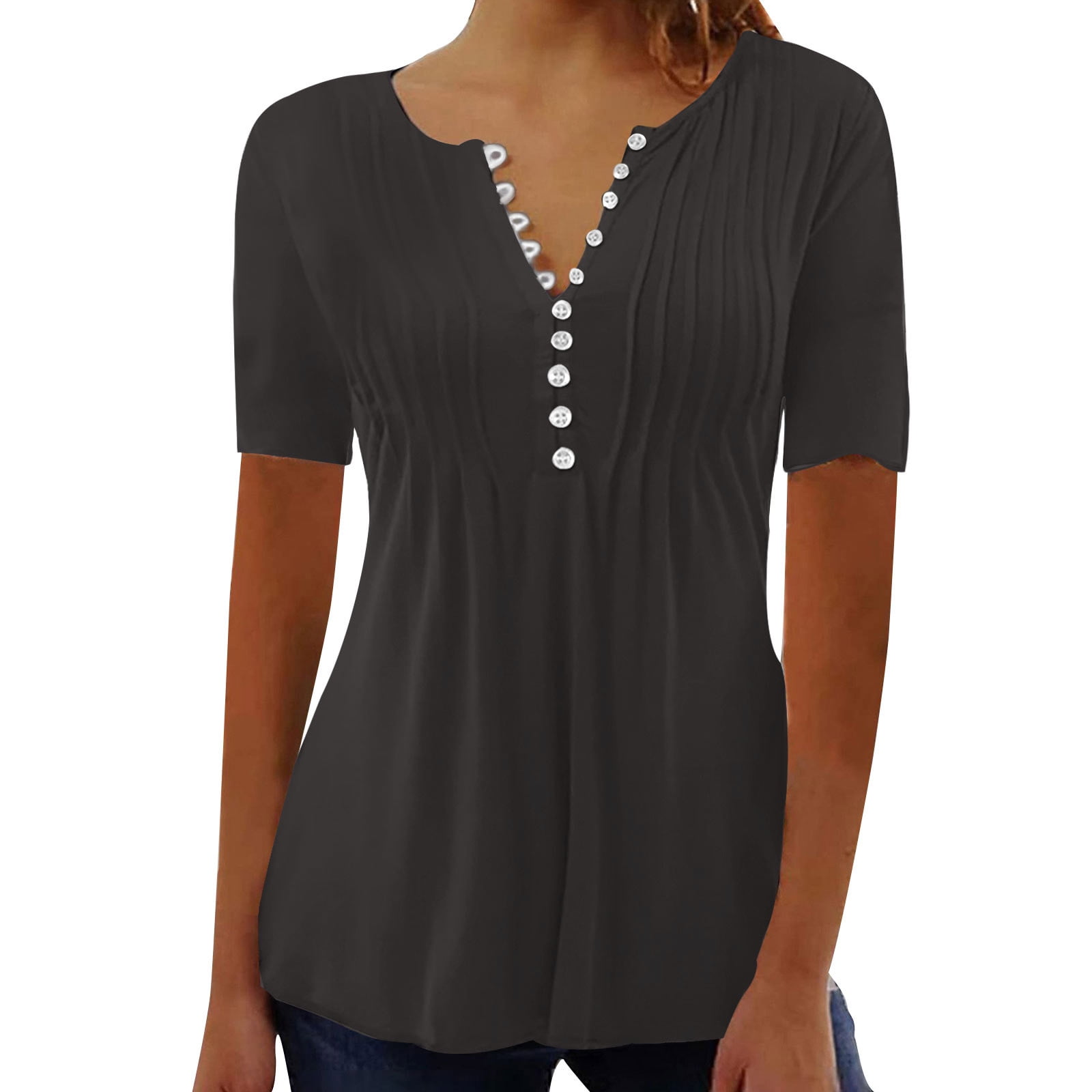 DDAPJ pyju Womens Tops Hide Belly Fat Shirts,Button V Neck T-Shirt ...
