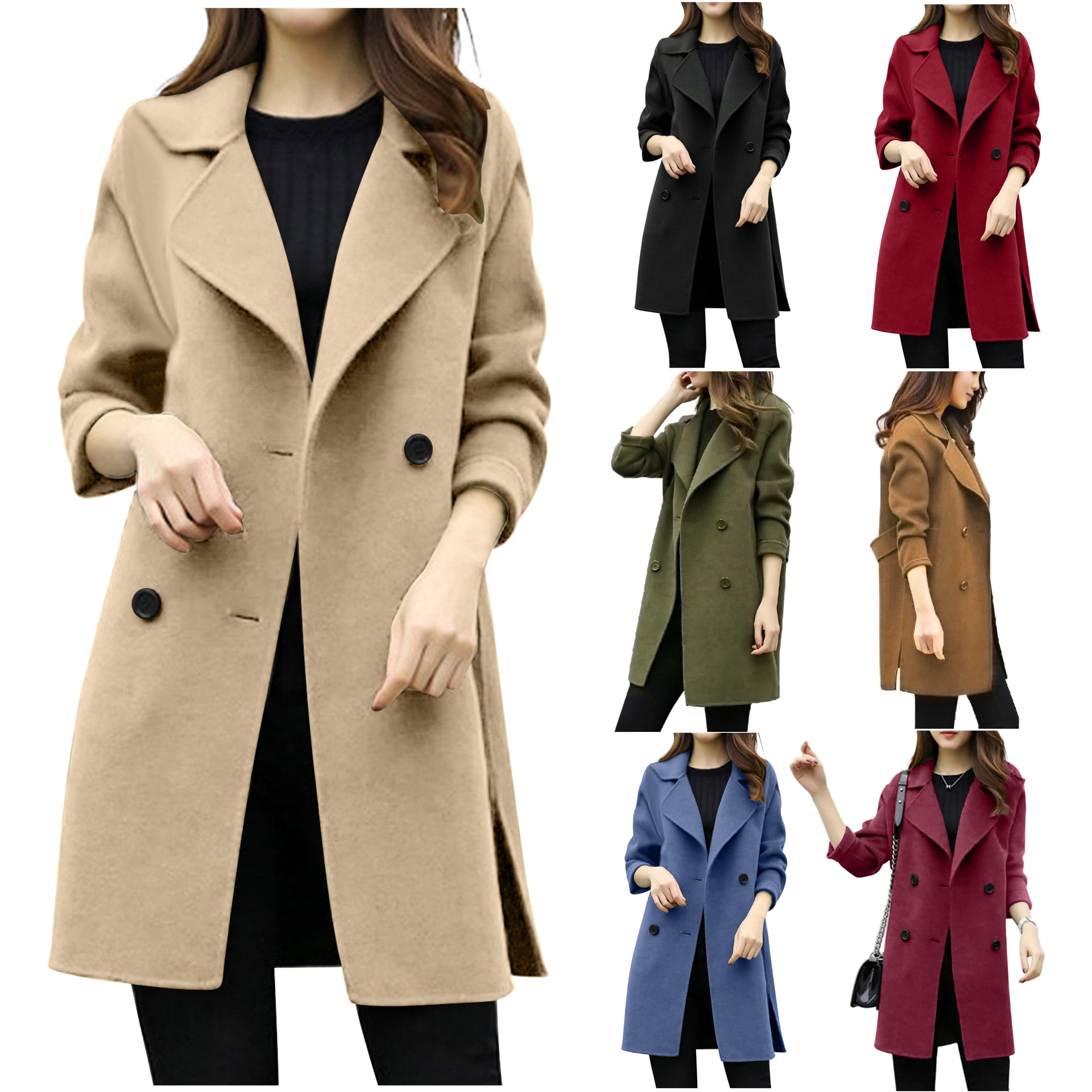 DDAPJ pyju Womens Trench Coats Notched Lapel Long Sleeve Business ...