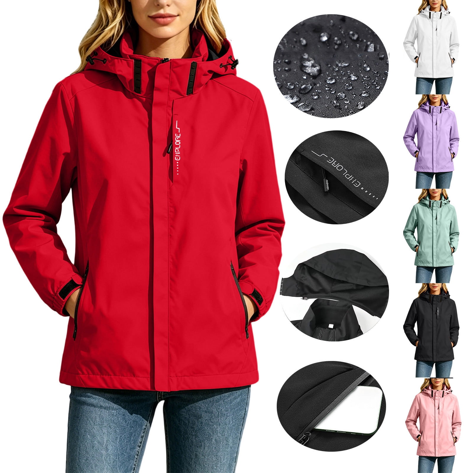 DDAPJ pyju Womens Waterproof Rain jacket Lightweight Active Outdoor ...