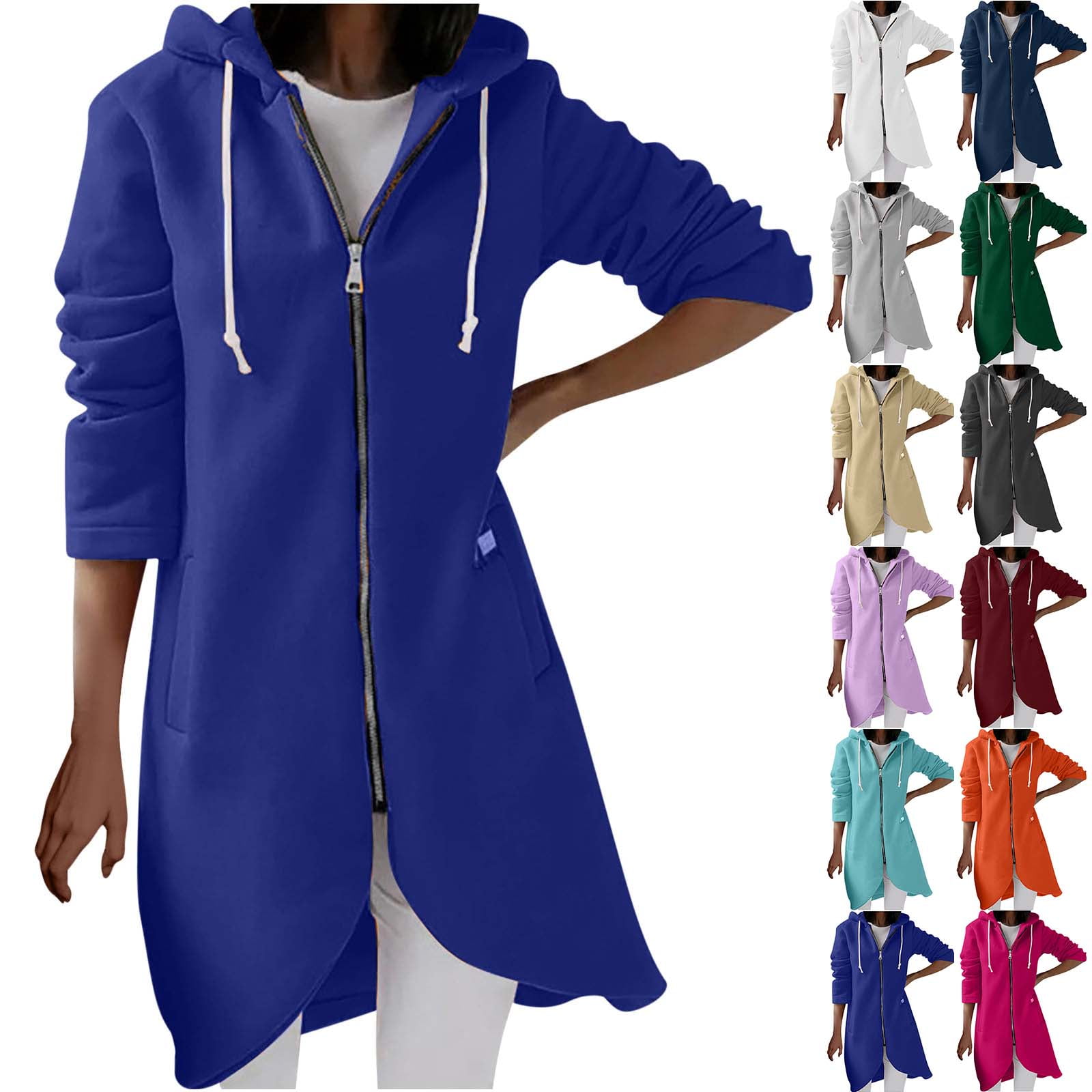 DDAPJ pyju Zip Up Hoodies for Women 2024 Fall Trendy Irregular Hem Hooded Jacket Oversized Long ...