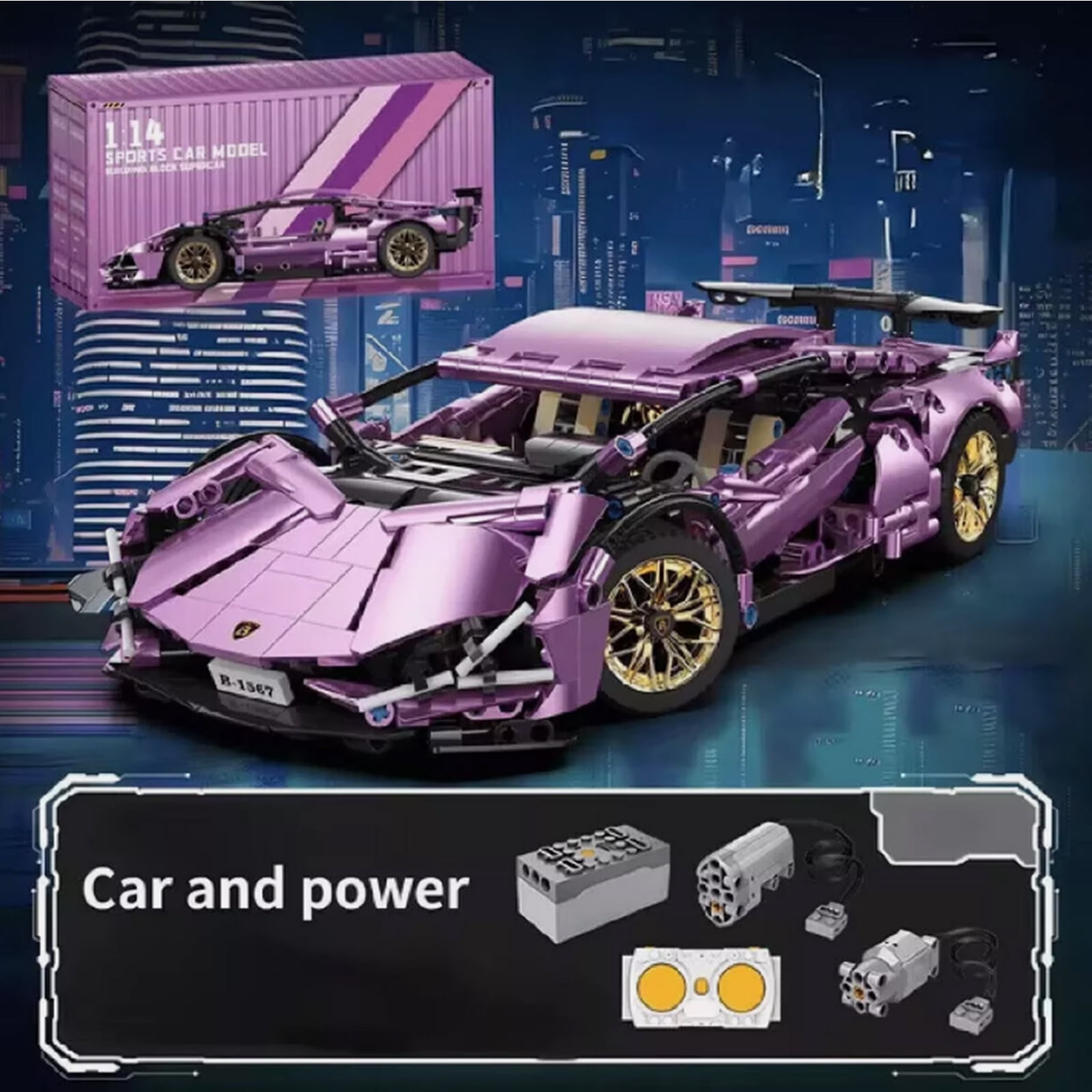 DDES Electroplated Purple Sports Car MOC Building Blocks Kit,1:14 Scale ...