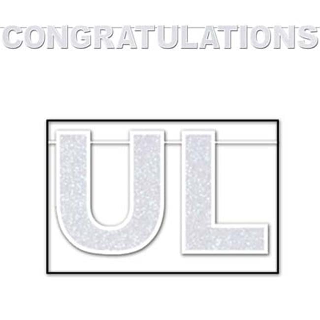 Silver Glittered Congratulations Letters Streamer Banner Flag ...