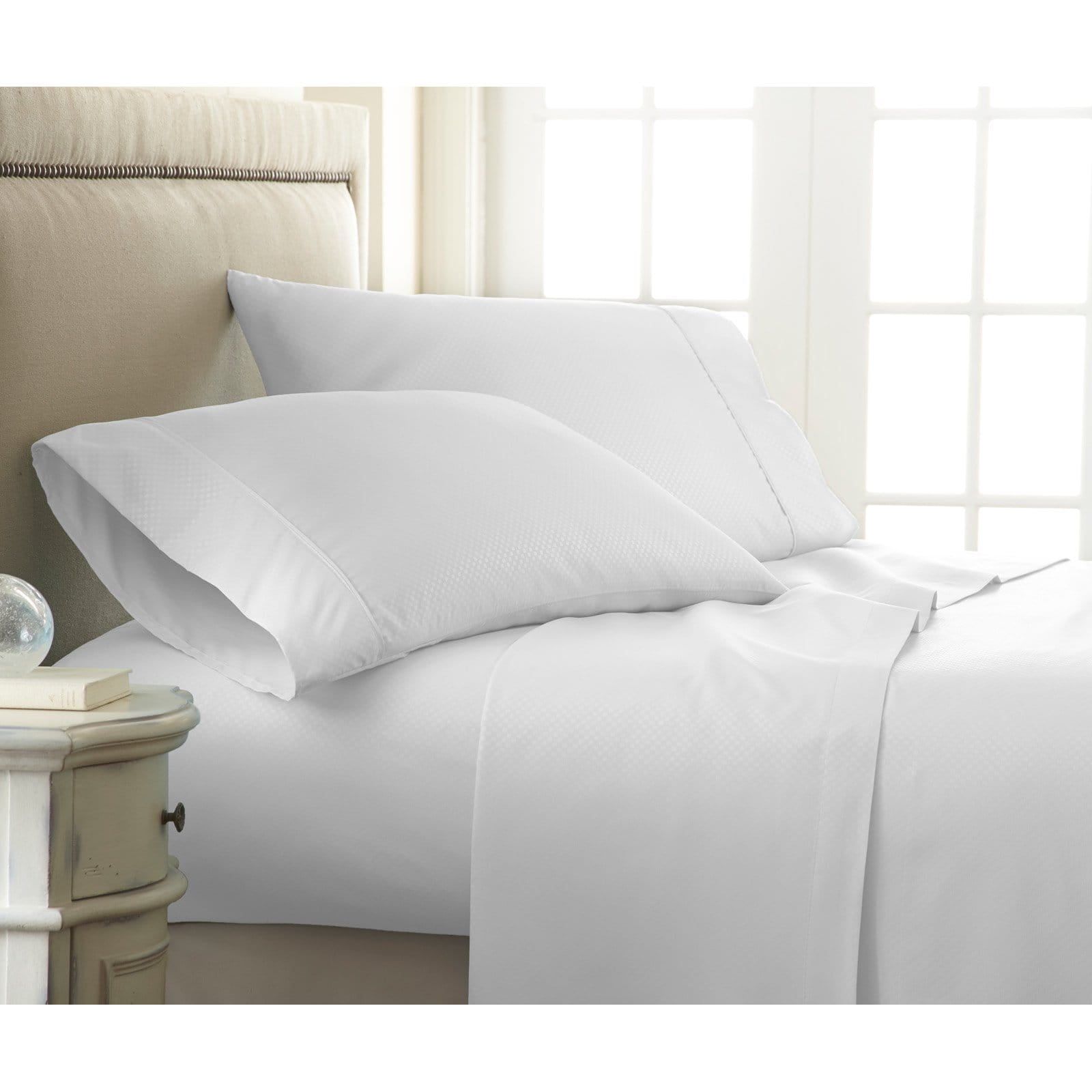 DDI 1941696 King Premium Embossed Checker 4 Piece Sheet Set - White ...