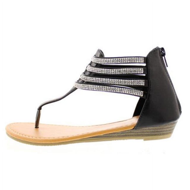 DDI 2336140 Women Strappy Rhinestone Wedge Sandal, Black - Case of 12 ...