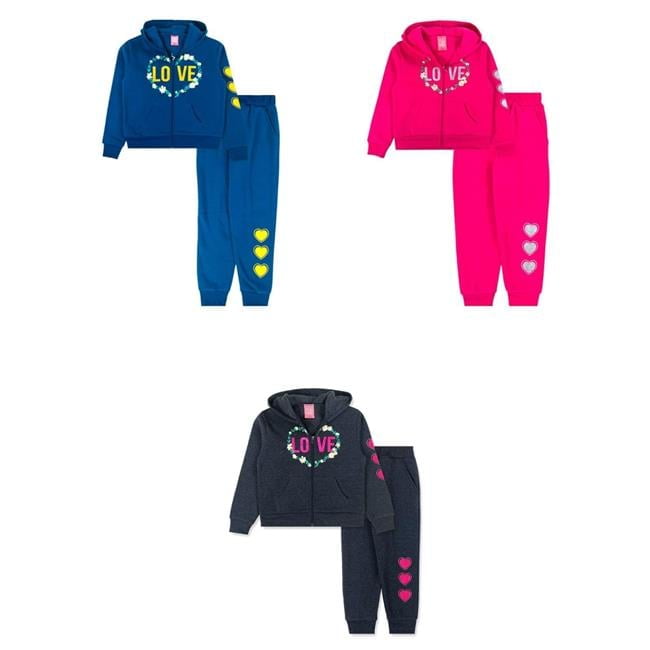 DDI 2373477 Girls Fleece Warm Up Sets, Blue, Charcoal & Fuchsia - Size ...