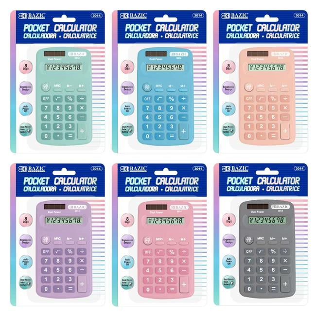 DDI 2374649 8-Digit Dual Power Pocket Size Calculator, Pastel Color ...